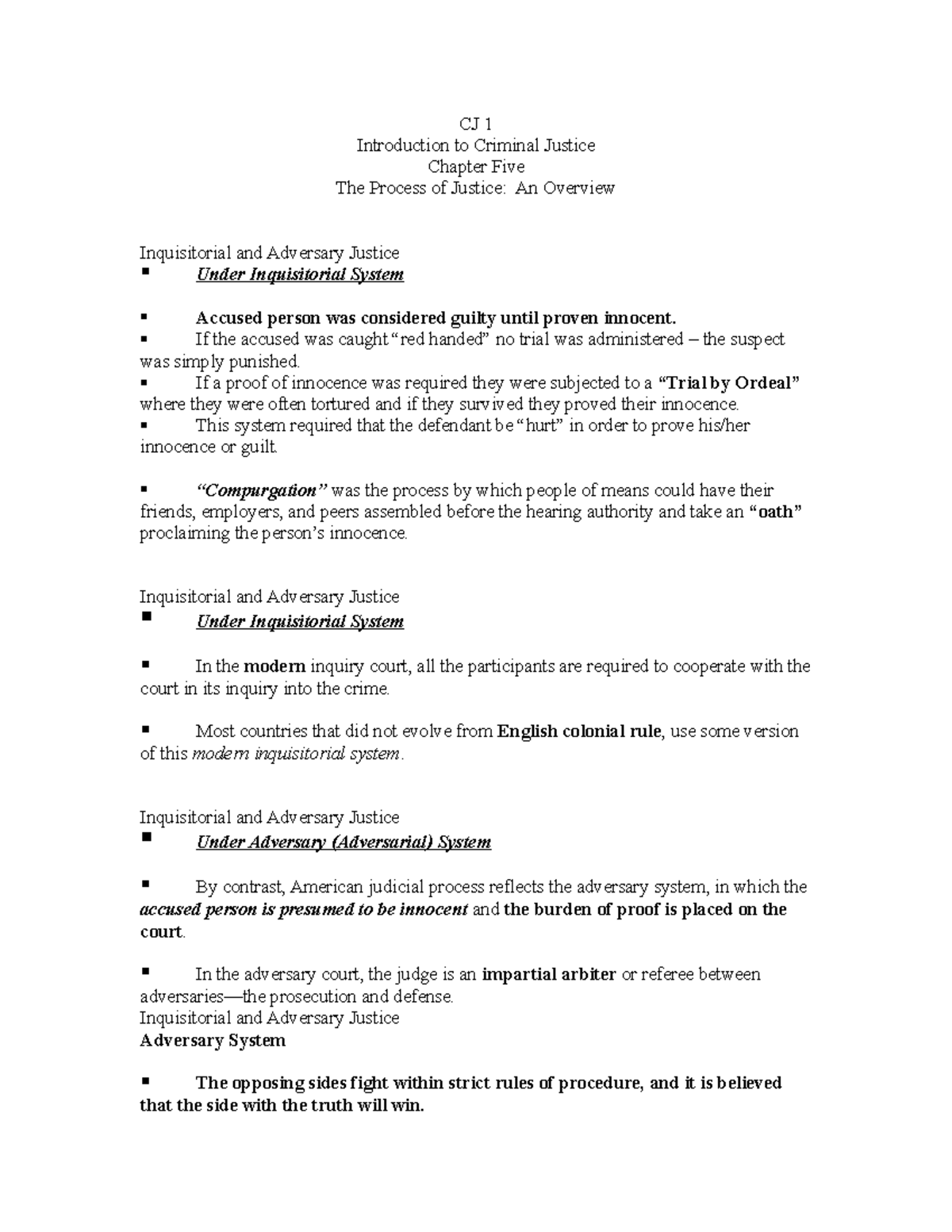 CJ 1 ch 5 outline - chapter outlline - CJ 1 Introduction to Criminal ...