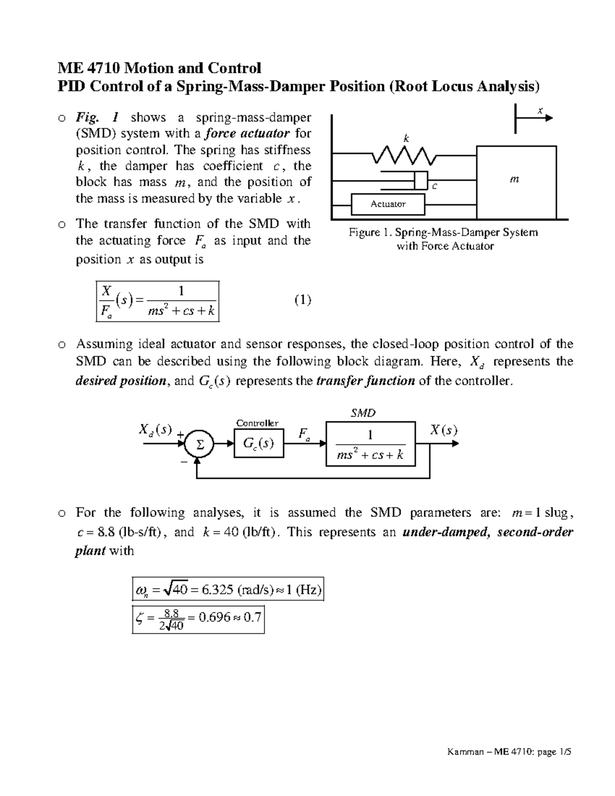 Lecture Notes Lecture 1 Motion And Control Me 4710 Me 4710 Motion And Control Pid Control