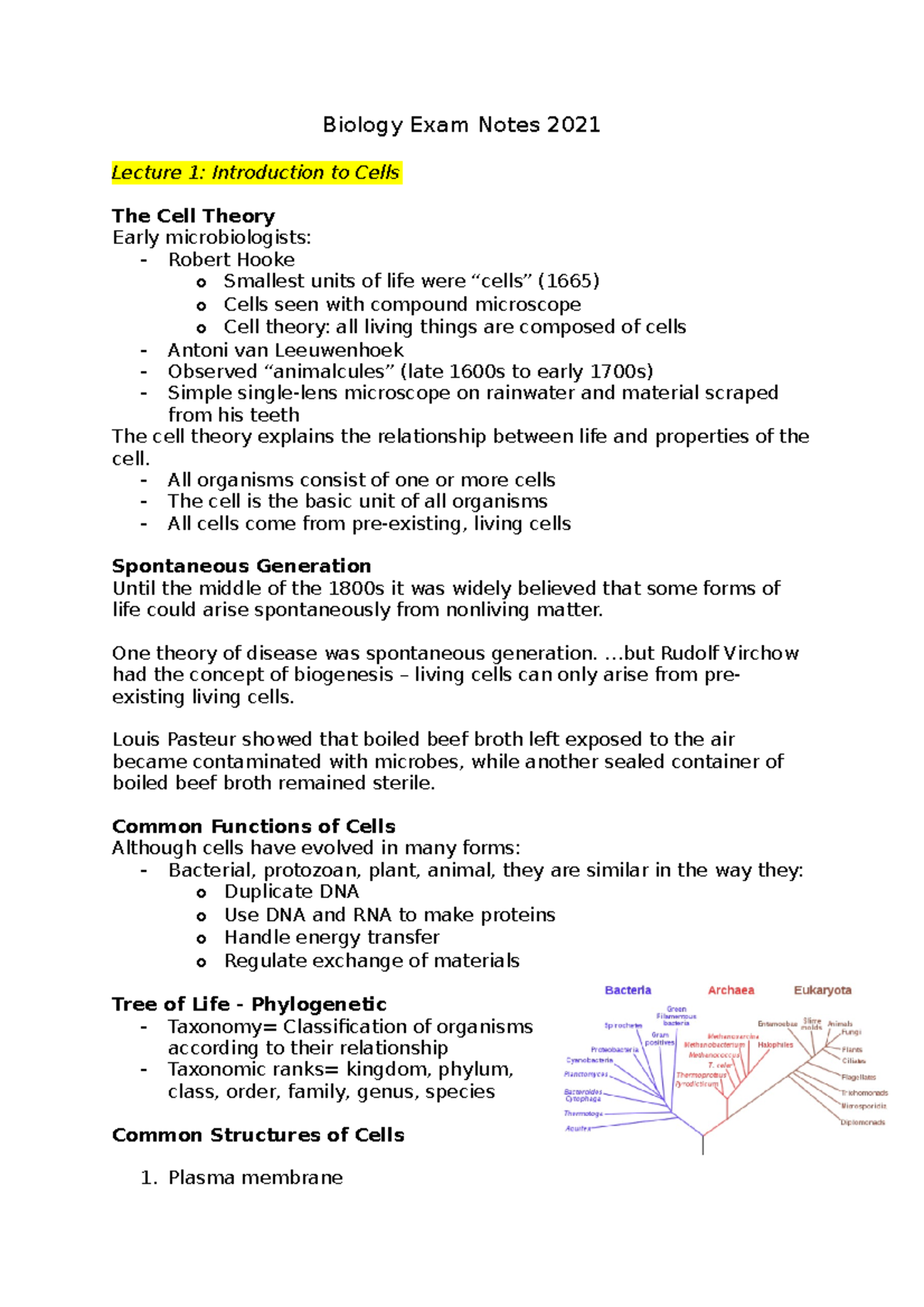 Biology Exam Notes 2021 - Biology Exam Notes 2021 Lecture 1 ...