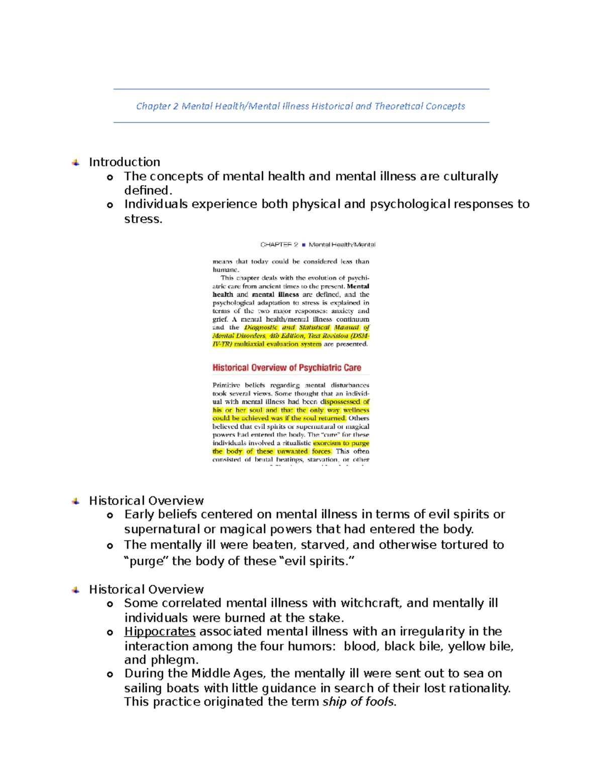 Chapter 2 Mental Health - Chapter 2 Mental Illness Historical and ...