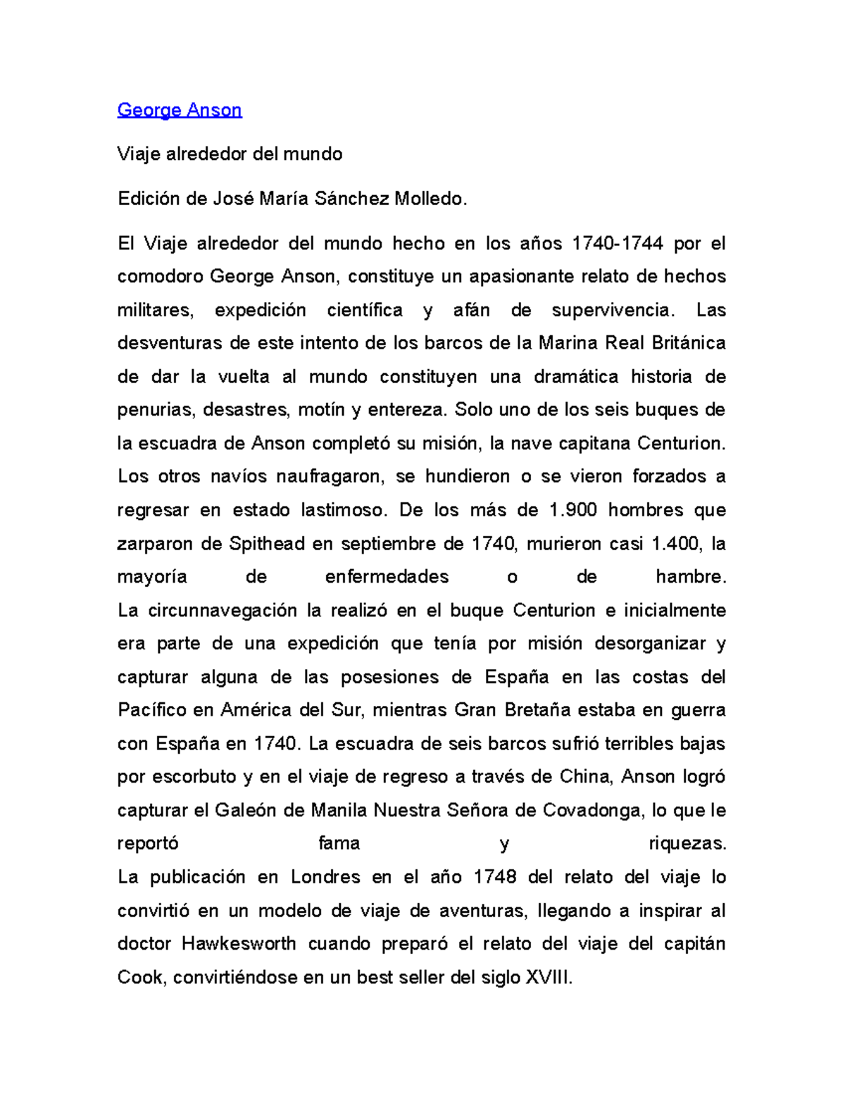 George Anson doc - consulta 1 - George Anson Viaje alrededor del mundo ...