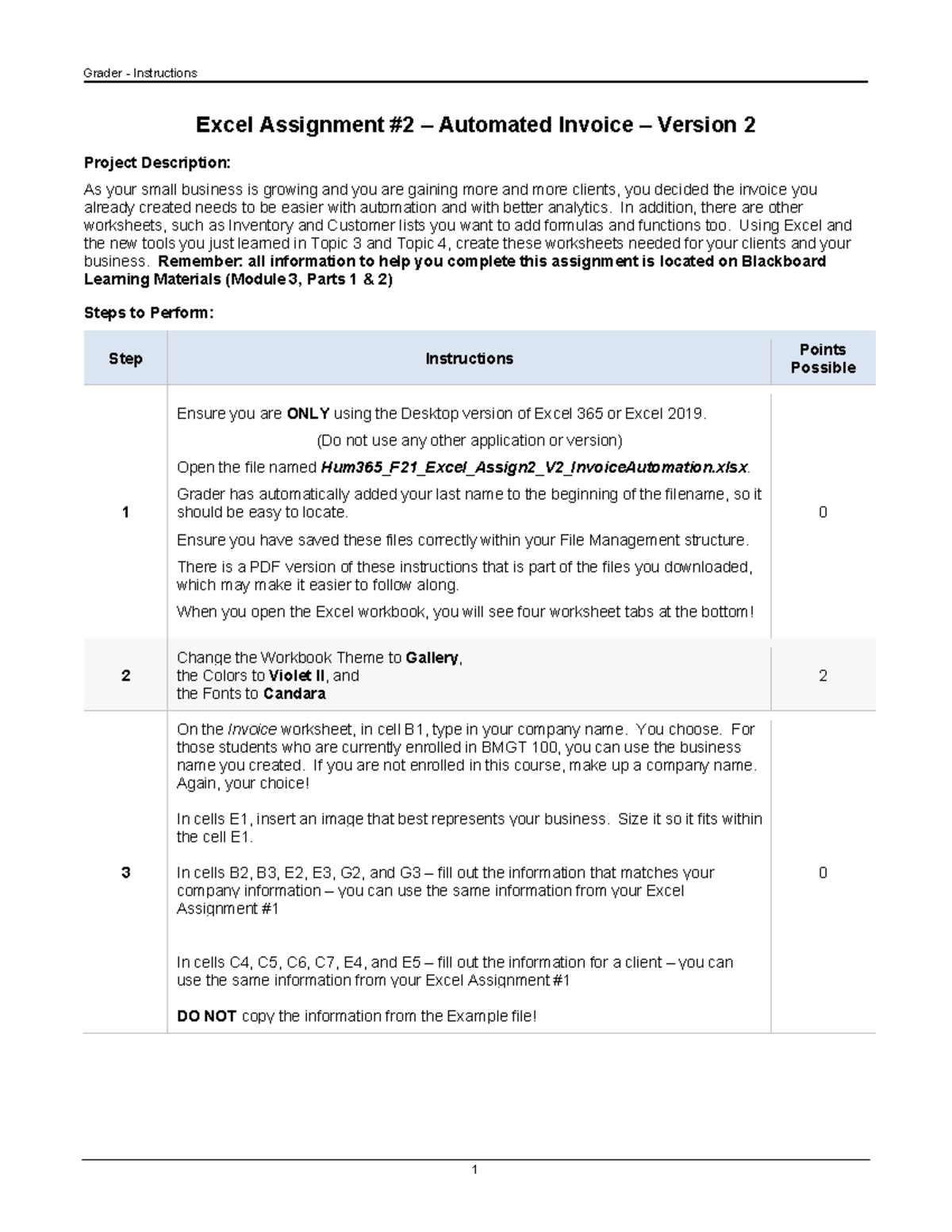 Hum365 F21 Excel Assign 2 V2 Invoice Automation Instructions - Excel Assignment #2 – Automated ...