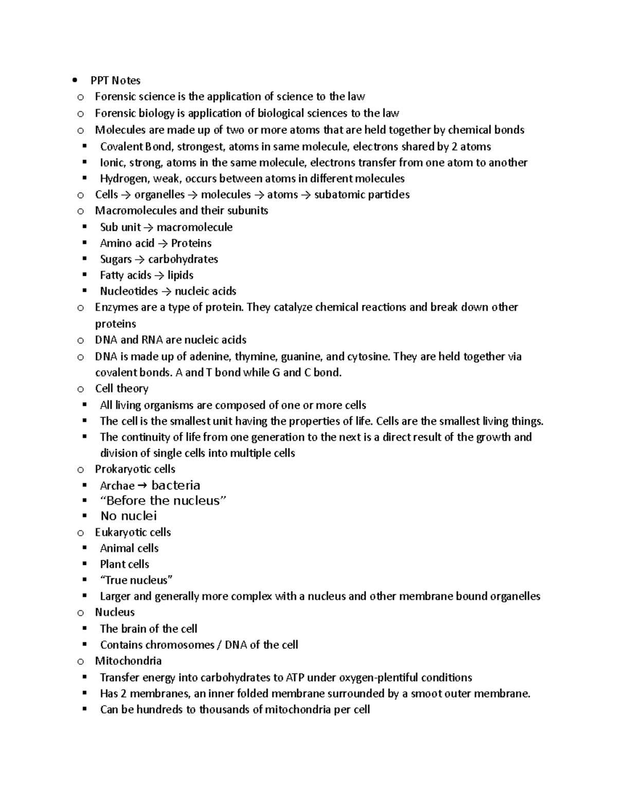 BIOL 320 Week 1 Notes - PPT Notes o Forensic science is the application ...