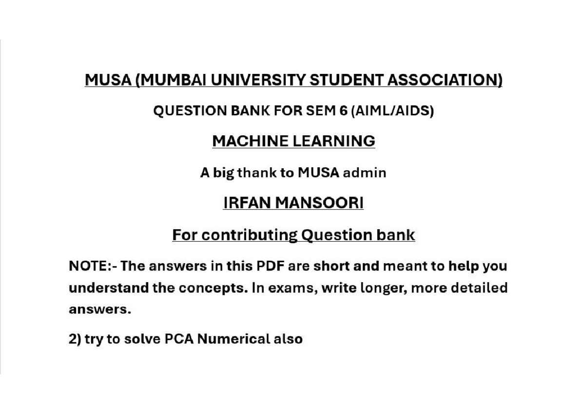 ML QB BY MUSA FOR T.E (AIML) - What is machine learning? What are steps in developing a machine ...