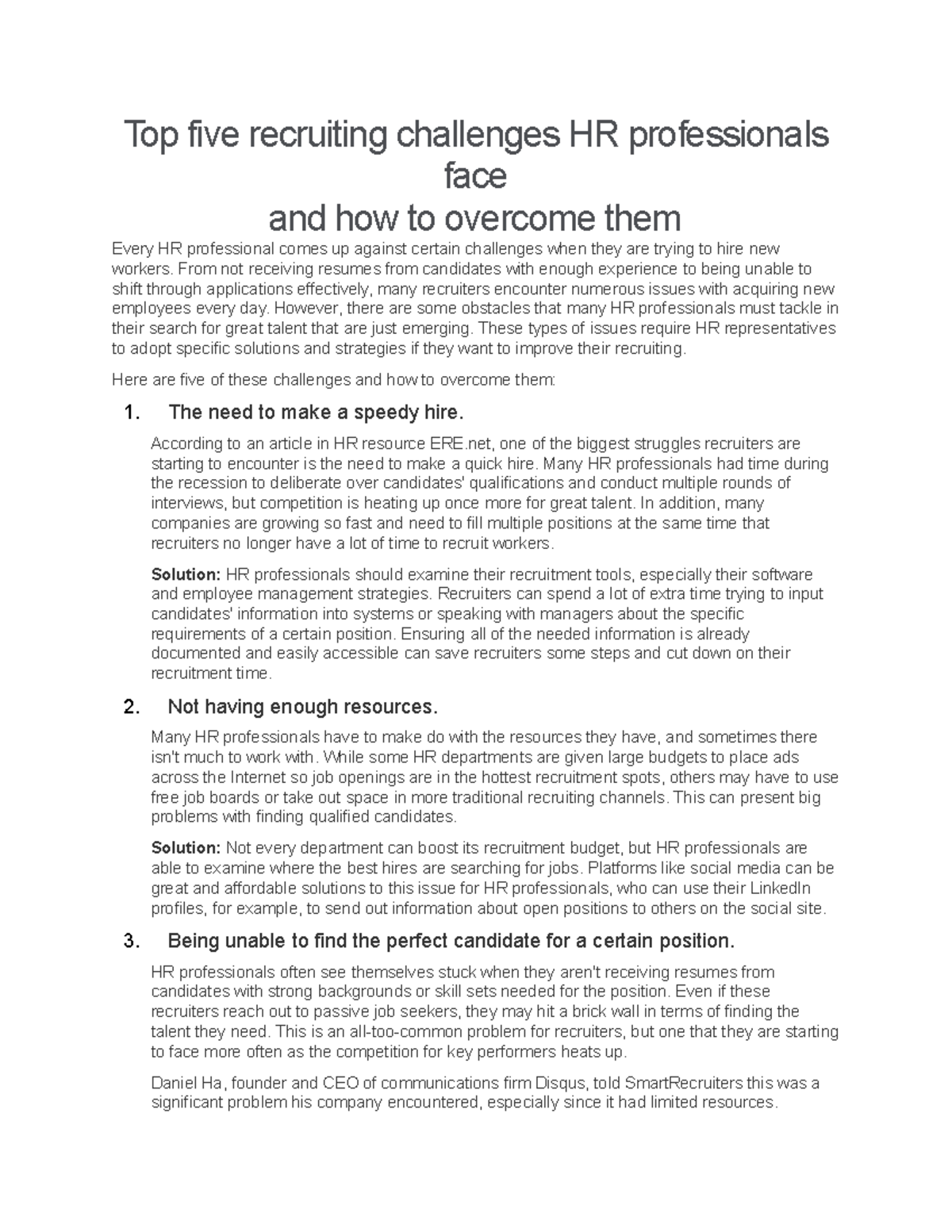 Top five recruiting challenges HR professionals face - From not ...