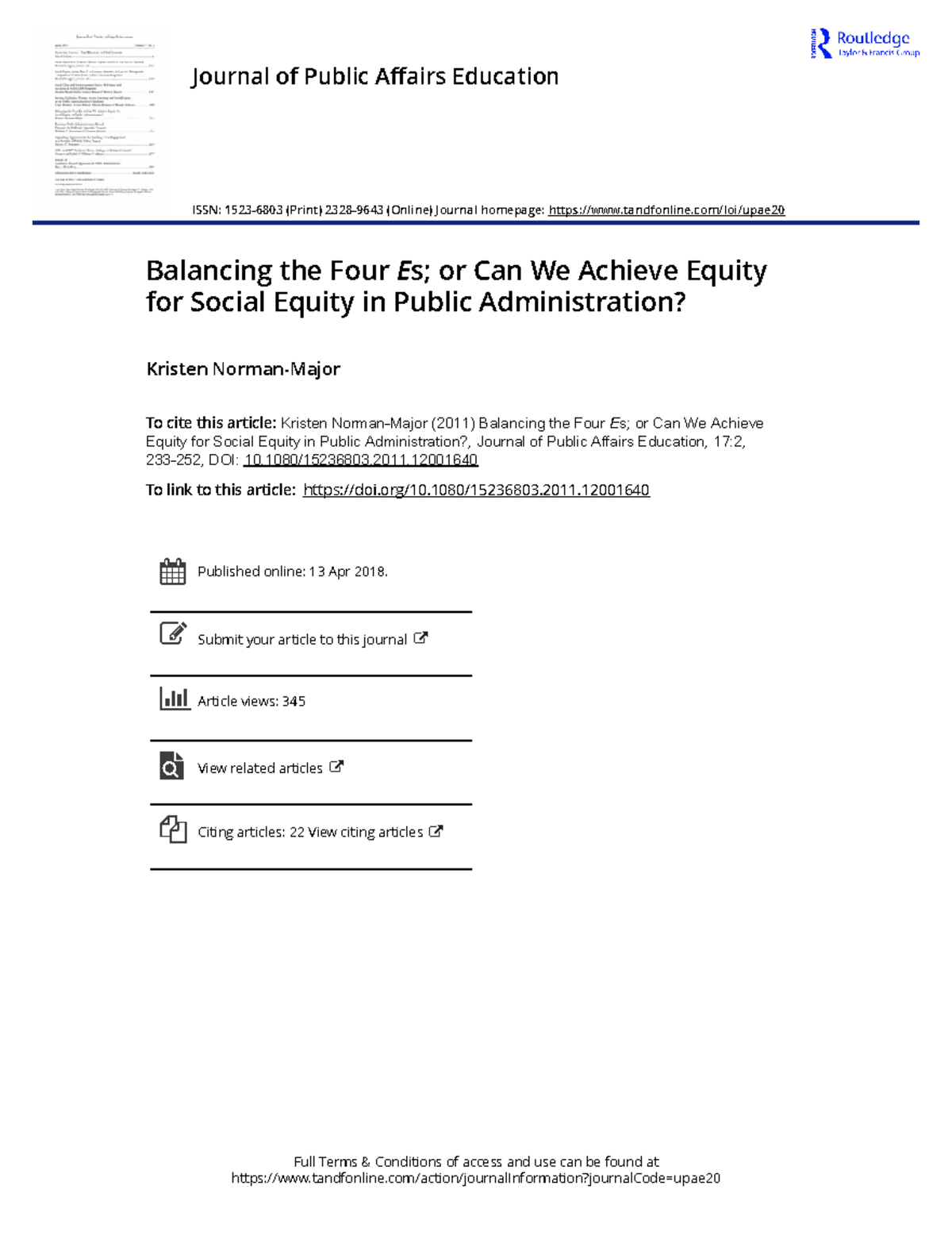 Balancing the Four Es or Can We Achieve Equity for Social Equity in ...