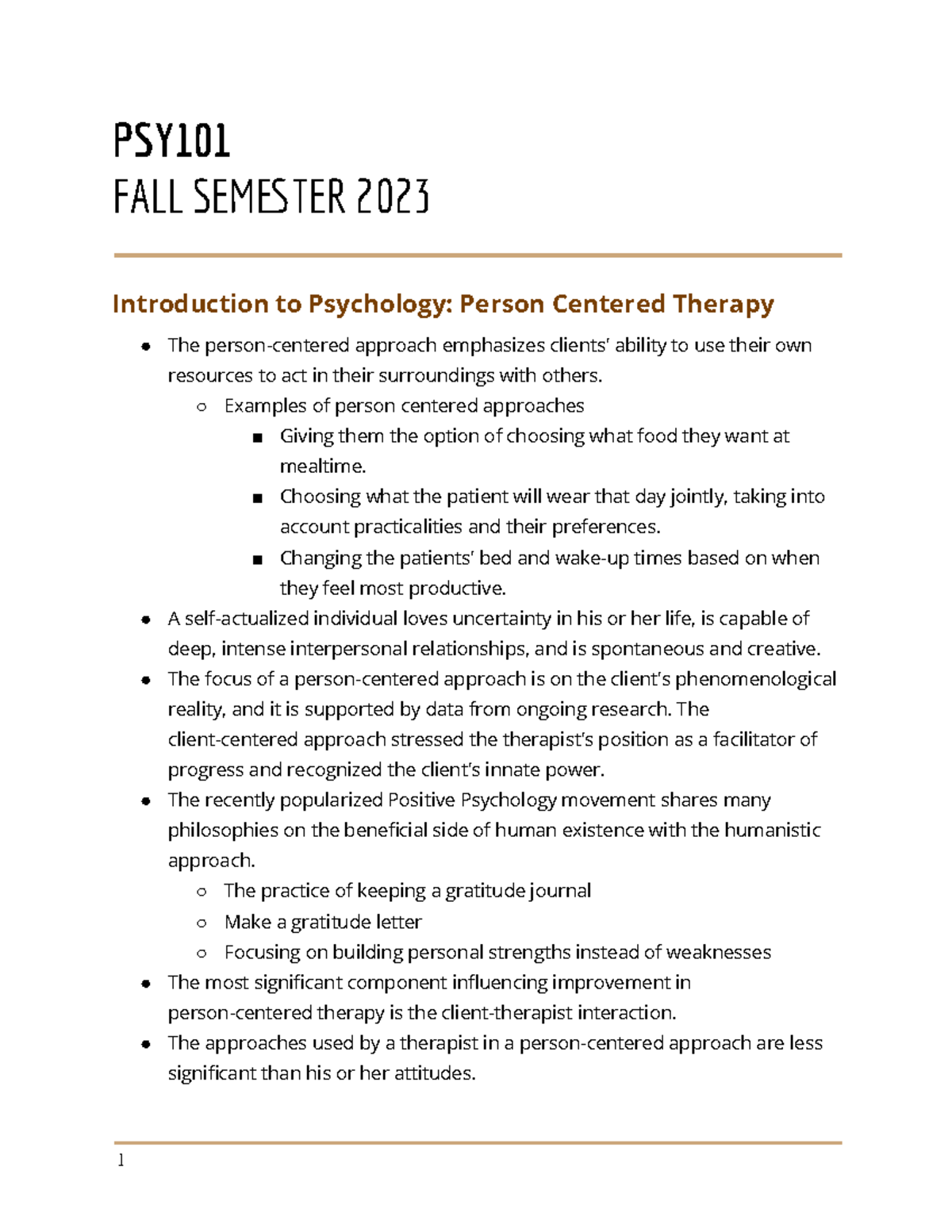 Introduction to Psychology Person Centered Therapy ( Downloaded) - PSY ...