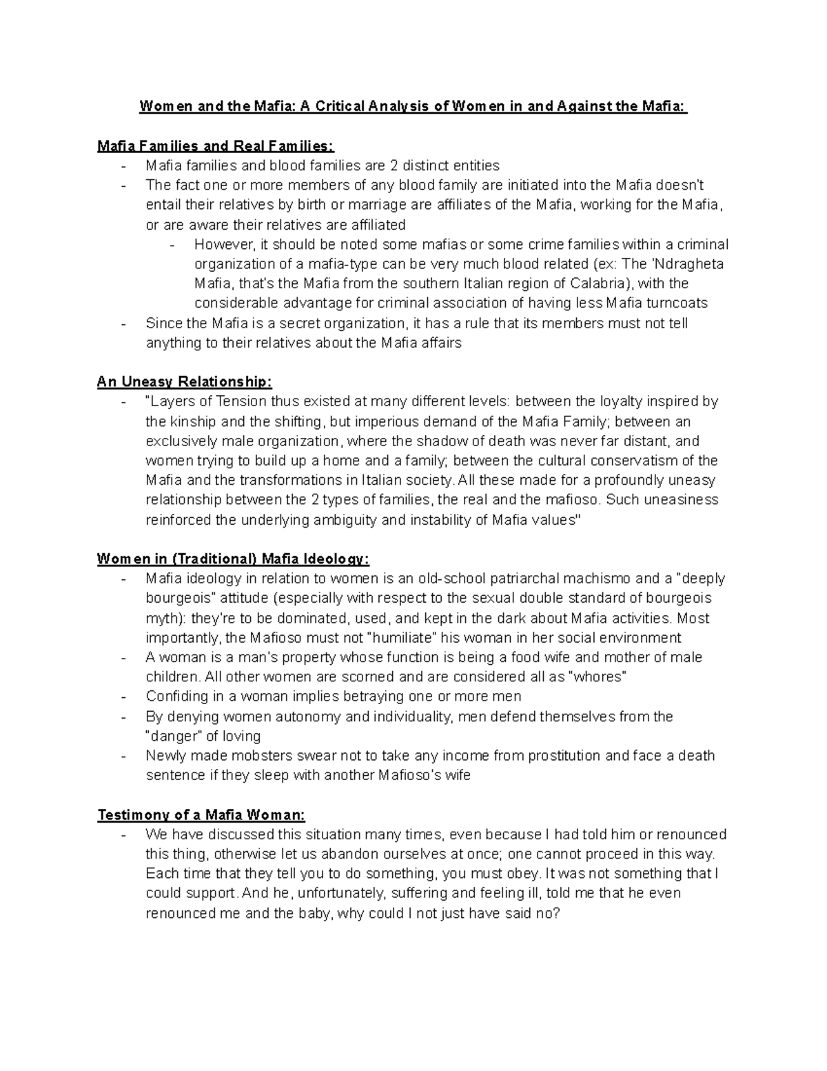 Week 3 Lecture Mafia - notes - Women and the Mafia: A Critical Analysis ...