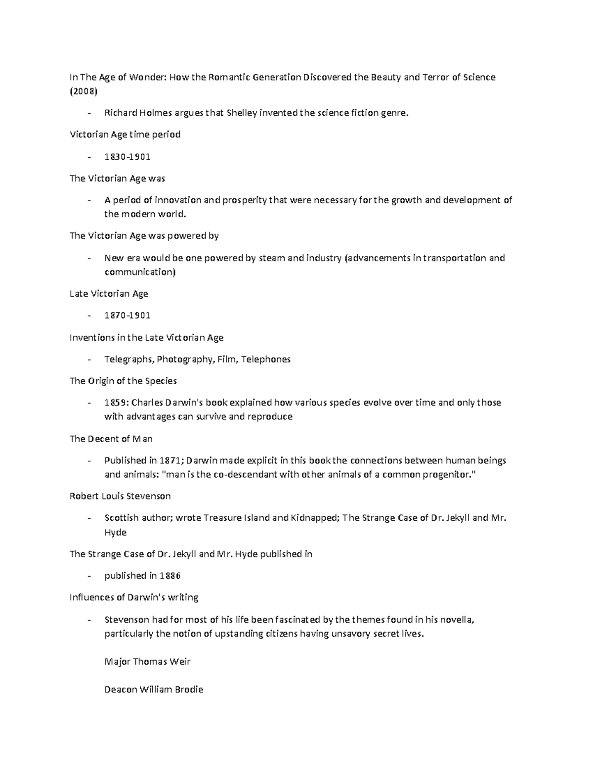 ENGL 2307 3 - Lecture notes for future exam - In The Age of Wonder: How ...