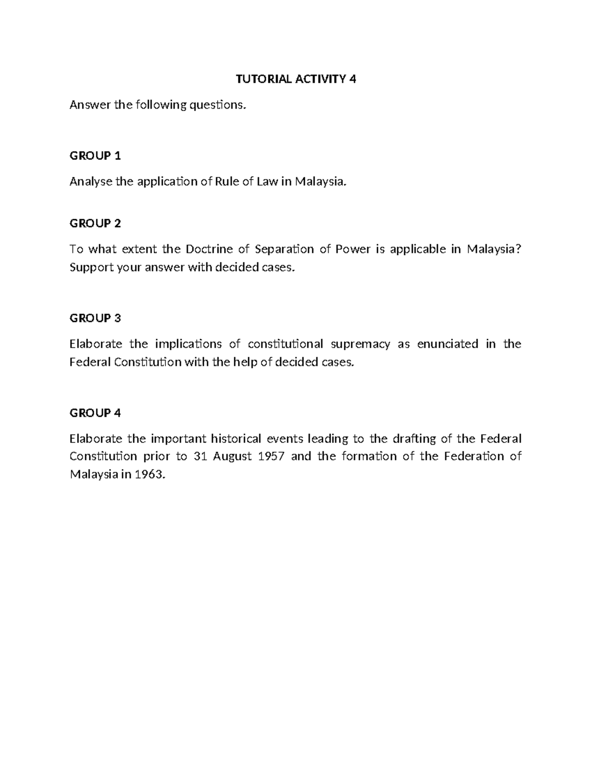 Tutorial Activity 4 - TUTORIAL ACTIVITY 4 Answer the following ...