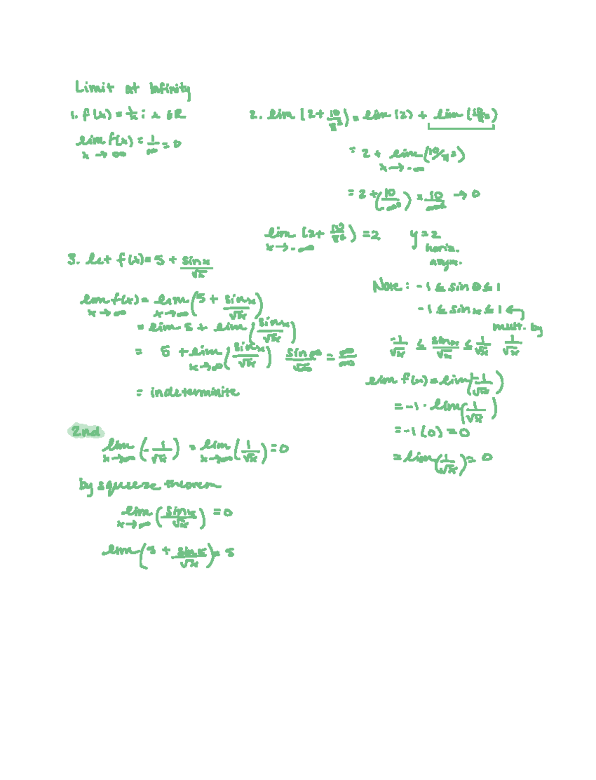 Jan 28 - Calculus 1- Lecture Notes - Limit at Infinity 1 f x i t ER 2 ...