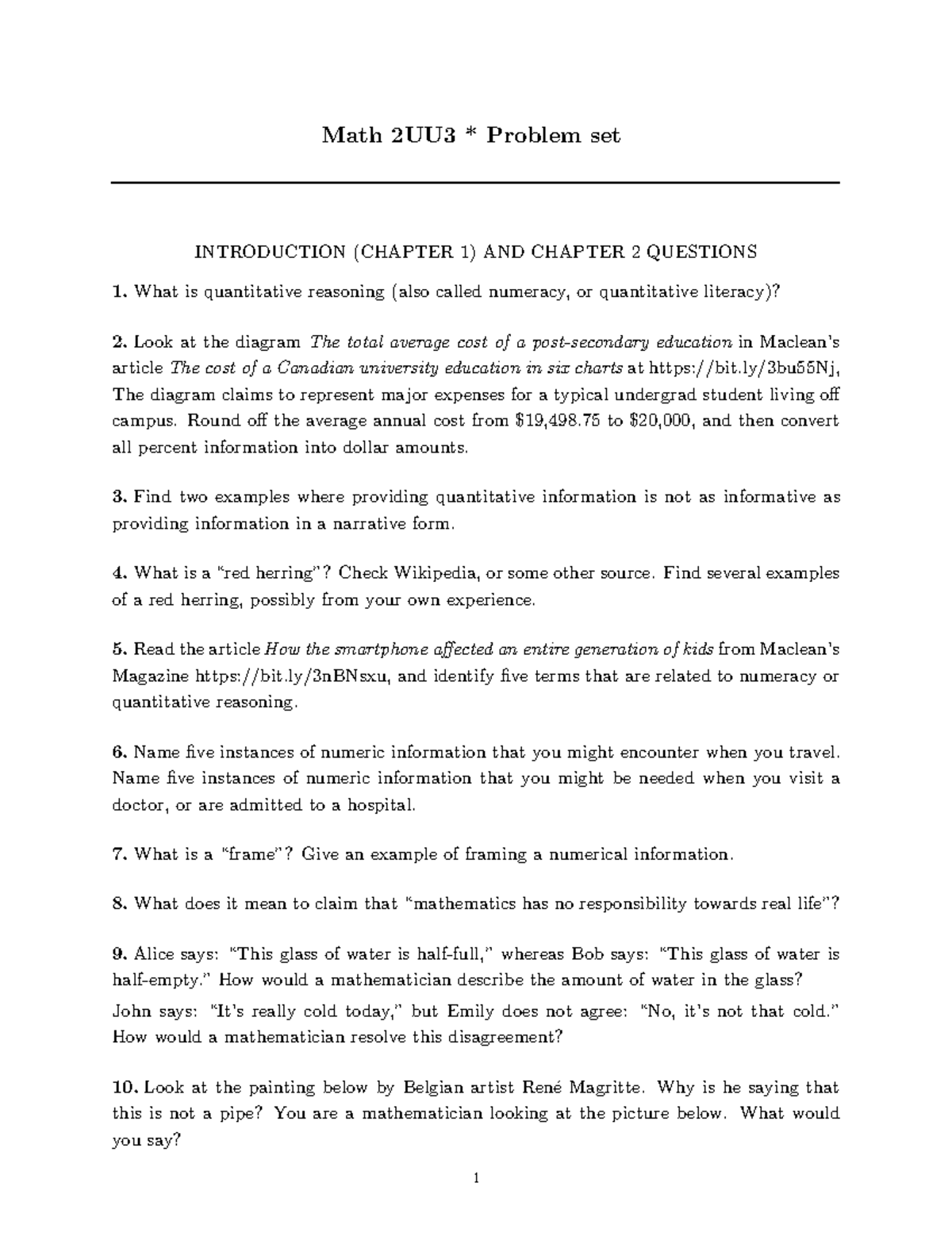 2uu3problemset - Math 2UU3 * Problem set INTRODUCTION (CHAPTER 1) AND CHAPTER 2 QUESTIONS What ...