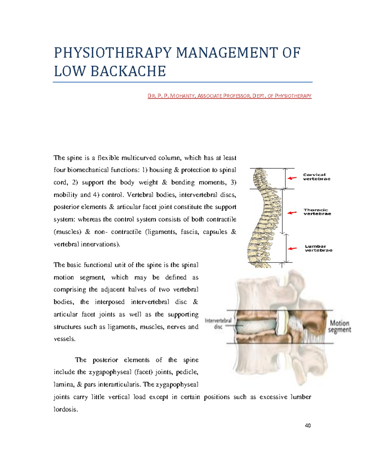 7 - Management for low back pain - PHYSIOTHERAPY MANAGEMENT OF LOW ...