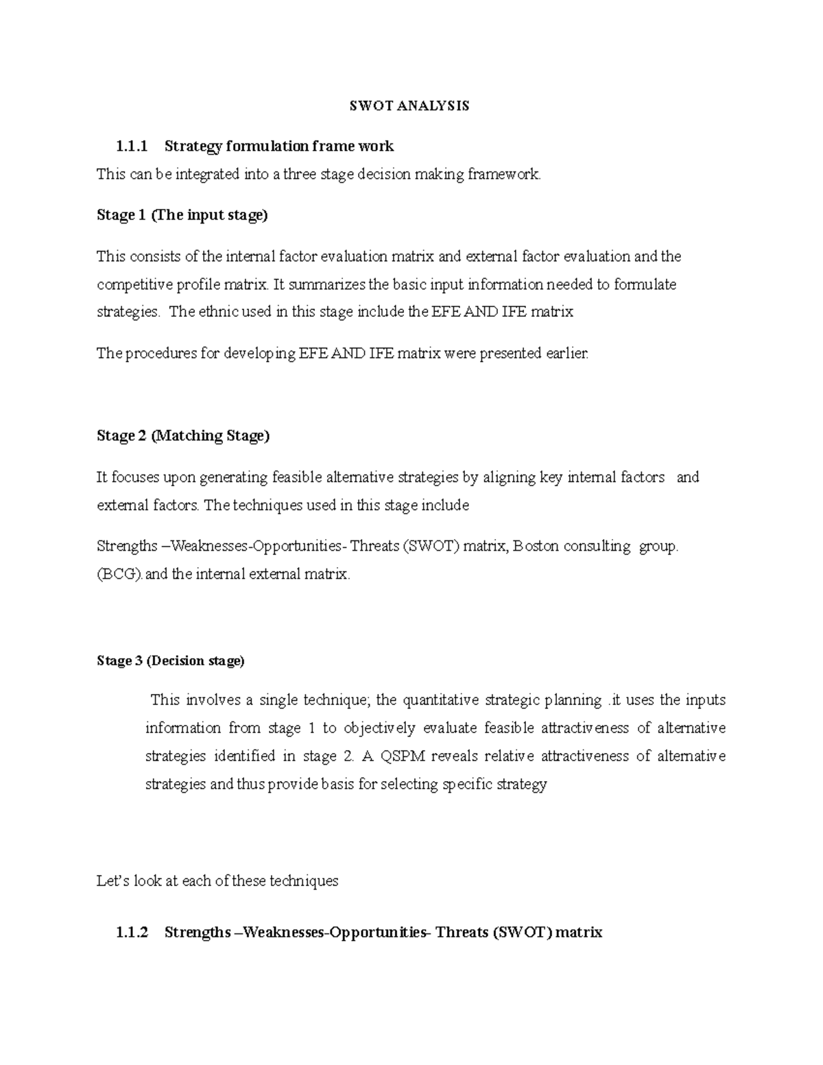 SWOT Analysis in Strategic Management - KCAU - Studocu