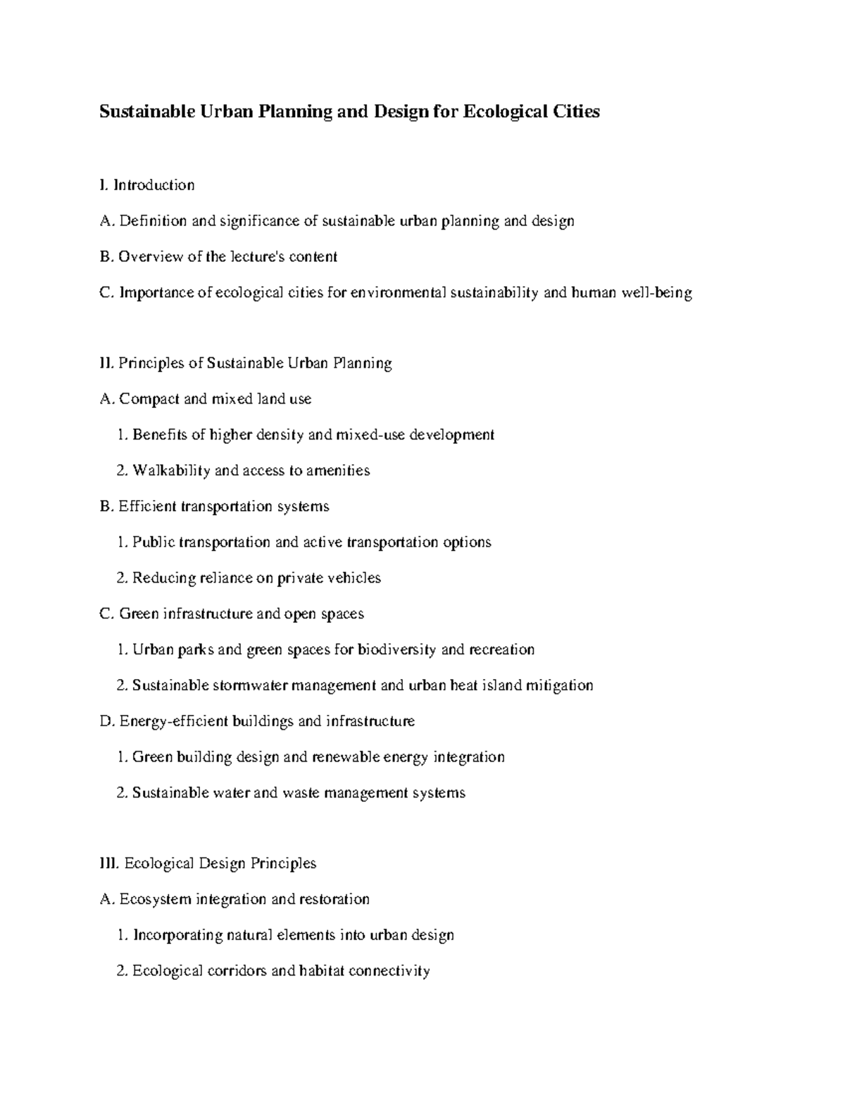 Sustainable Urban Planning and Design for Ecological Cities ...