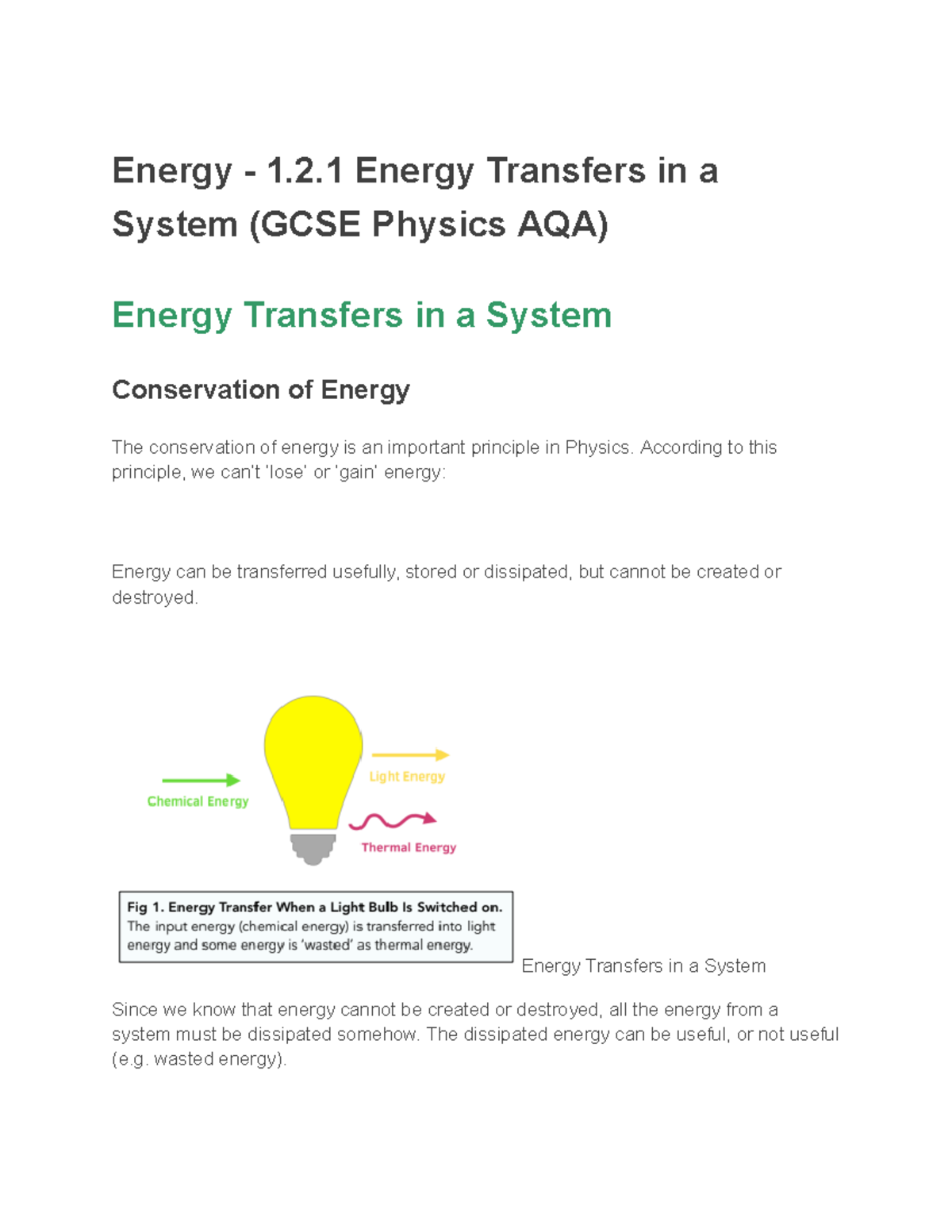 Energy - 1.2.1 Energy Transfers in a System (GCSE Physics AQA) - Energy ...