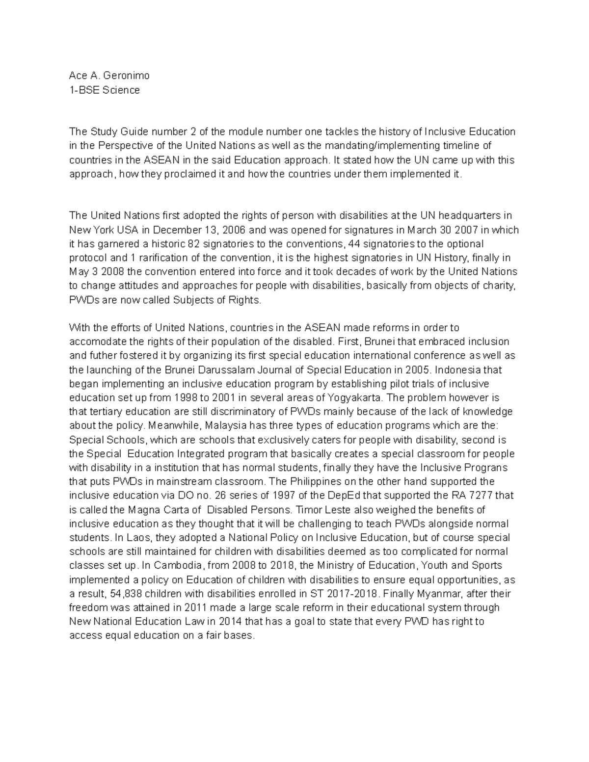Inclusive Education - Ace A. Geronimo 1-BSE Science The Study Guide ...