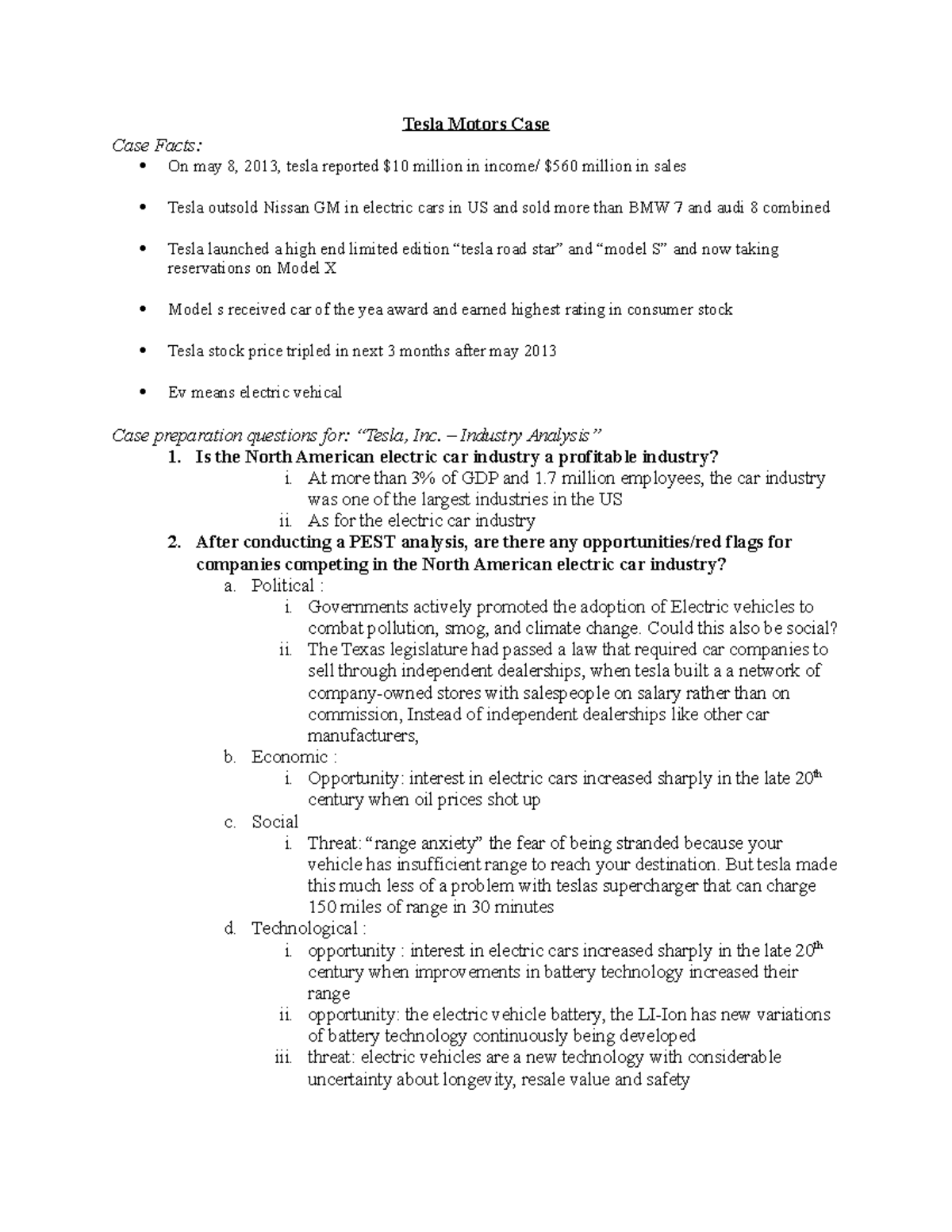 Tesla Motors Case Prep - the - Tesla Motors Case Case Facts: On may 8 ...