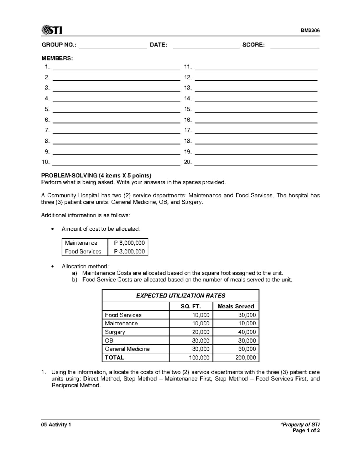 05 Activity 1(13) - answer - BM 2206 05 Activity 1 *Property of STI ...