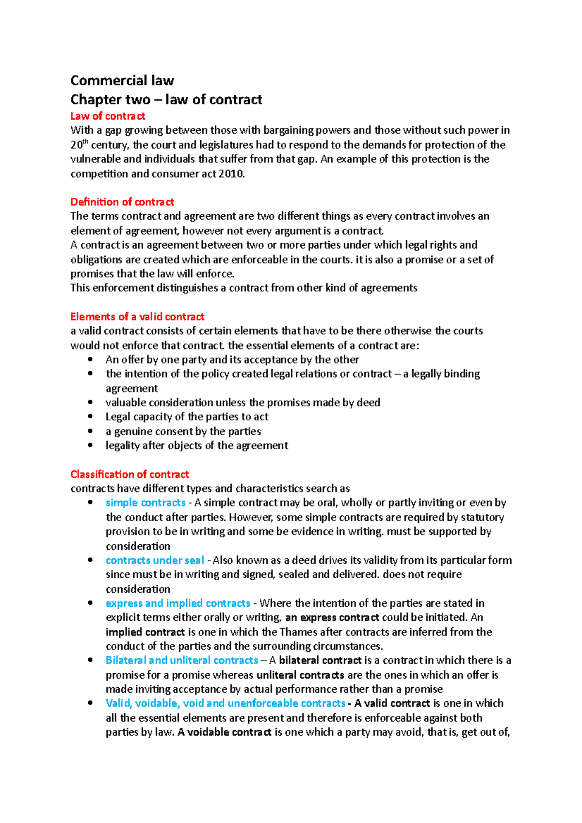 Chapter 2 - Lecture notes 2 - Commercial law Chapter two – law of ...