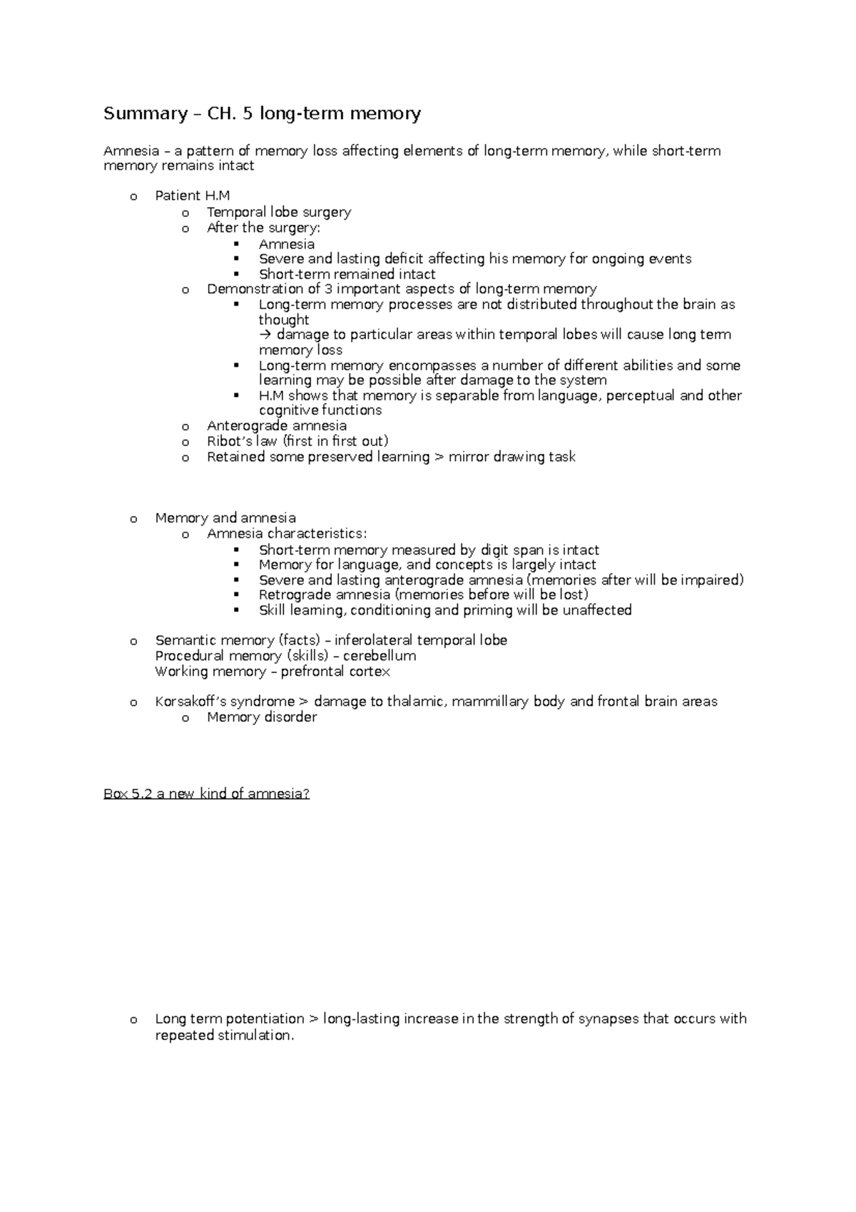 Summary - CH.5 long term memory - Summary – CH. 5 long-term memory ...