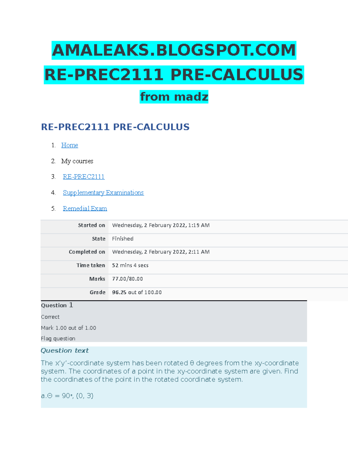 [ Amaleaks. Blogspot.COM] RE-PREC2111 Pre Calculus Remedial - AMALEAKS ...