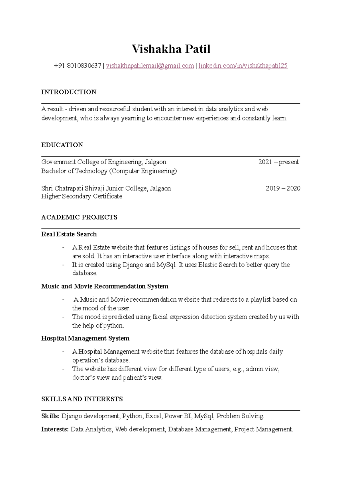 Vishakha Patil - Report - Vishakha Patil +91 8010830637 | vishakhapatilemail@gmail | - Studocu