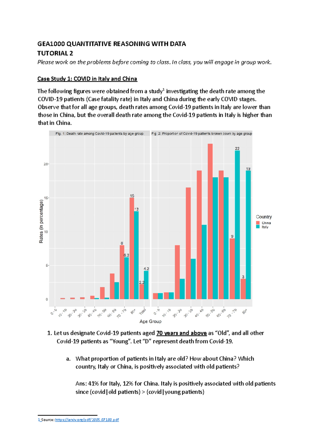 Tutorial 2 - GEA1000 QUANTITATIVE REASONING WITH DATA TUTORIAL 2 Please work on the problems ...