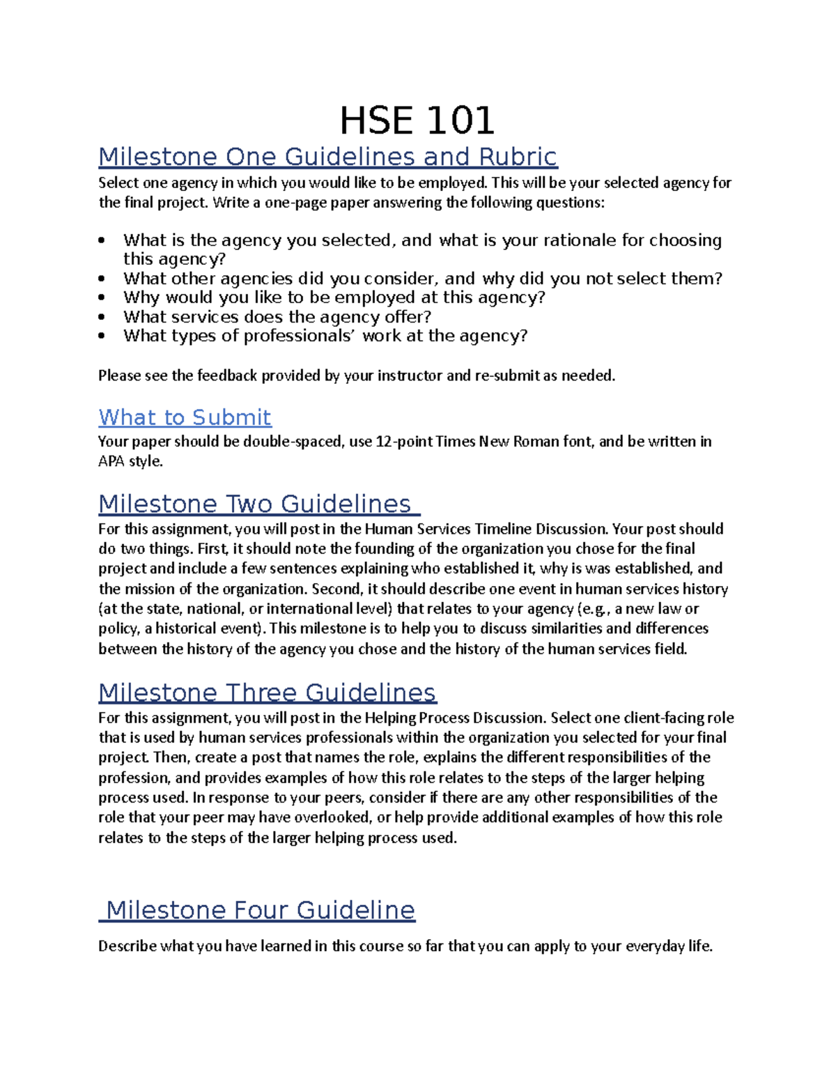 HSE 101 - Journal Entry - HSE 101 Milestone One Guidelines and Rubric ...