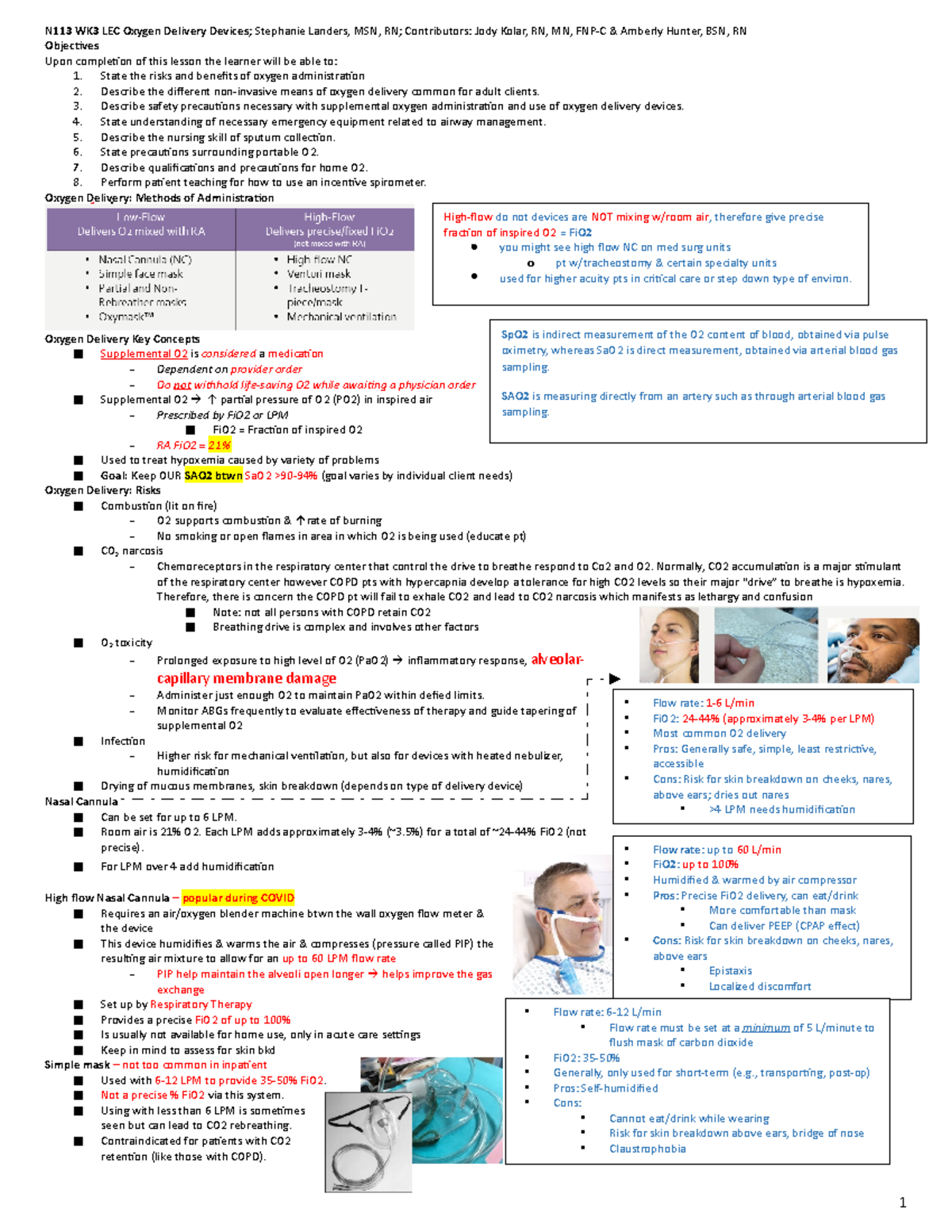 N113 WK3 LEC Oxygen Delivery Devices - State the risks and benefits of ...