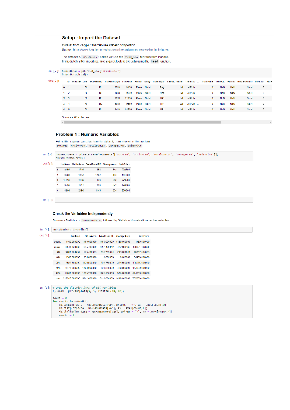 Exercise 3 solutions - notes - Setup : Import the Dataset Dataset from ...