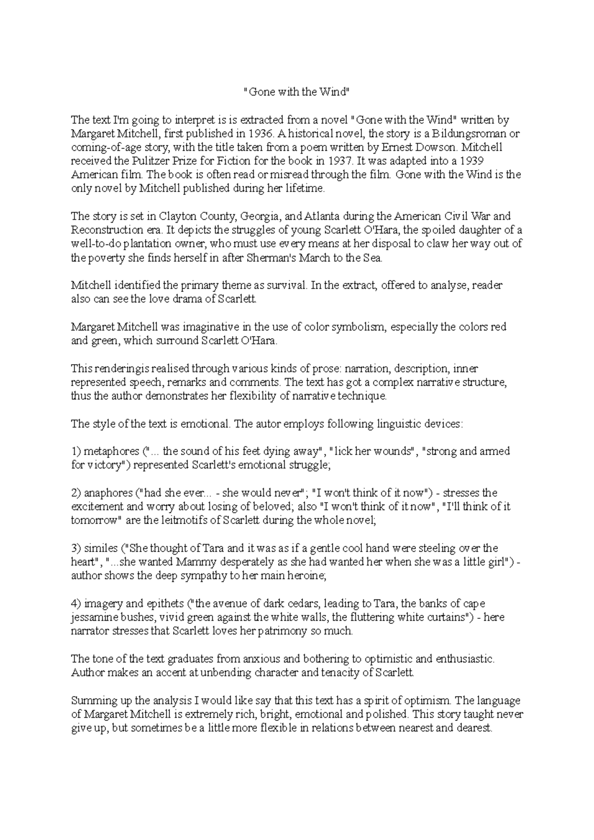 Lesson 2 - "Gone with the Wind" The text I'm going to interpret is is ...