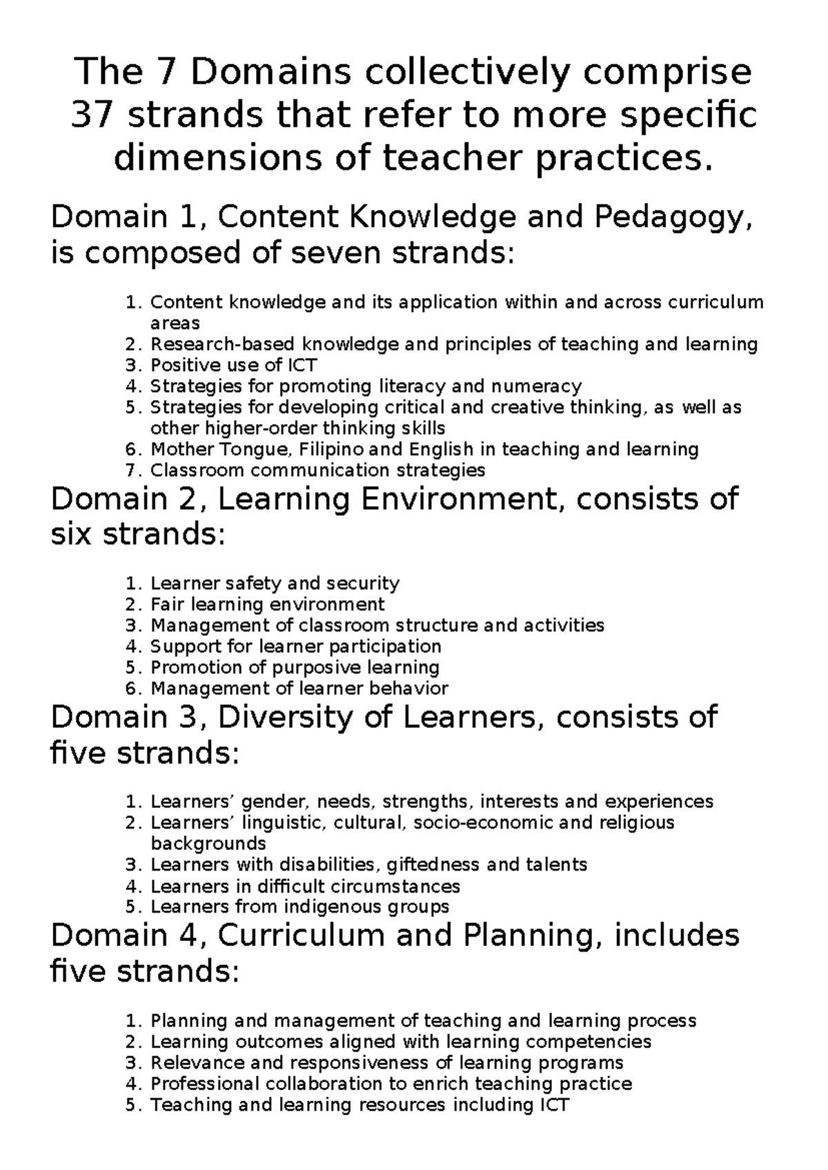 The 7 Domains collectively comprise 37 strands that refer to more ...