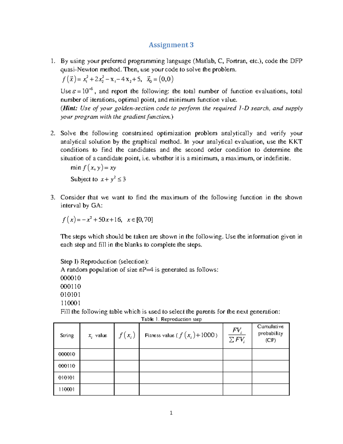 Assignments 3 for introduction to engineering design optimization ...