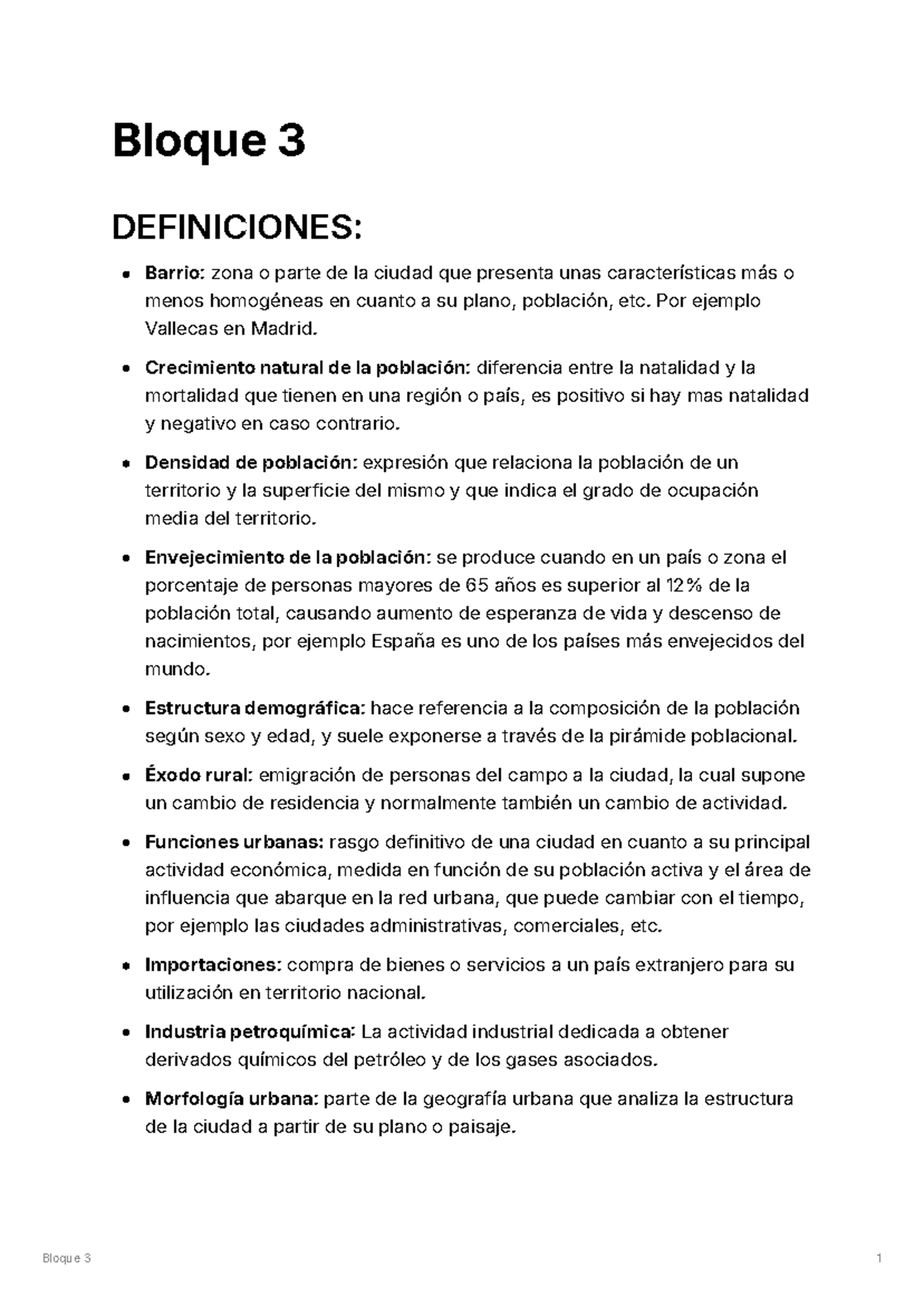 Bloque t3 geografia - Bloque 3 DEFINICIONES: Barrio: zona o parte de la ciudad que presenta unas ...