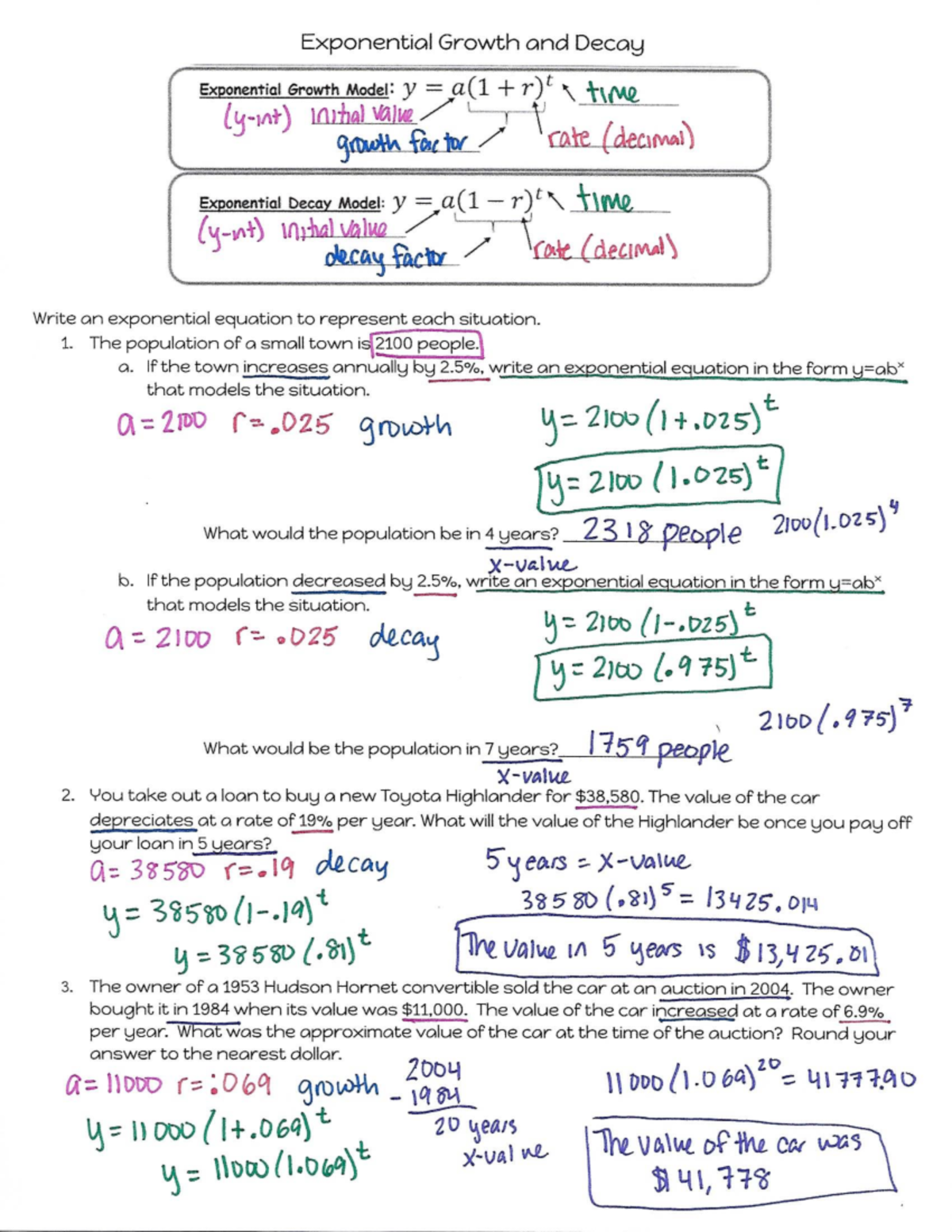 3. Exponential Growth and Decay Notes Key - Studocu