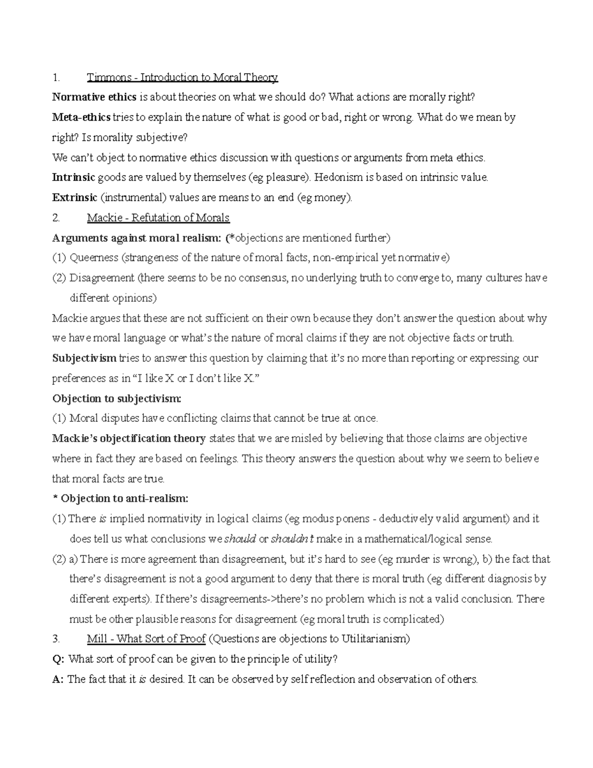 Ethics Notes S2023 - Timmons - Introduction to Moral Theory Normative ...