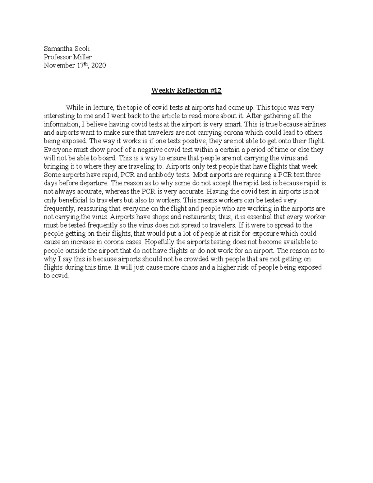 Reflection #12 - Professor was Miller. - Samantha Scoli Professor Miller November 17th, 2020 ...