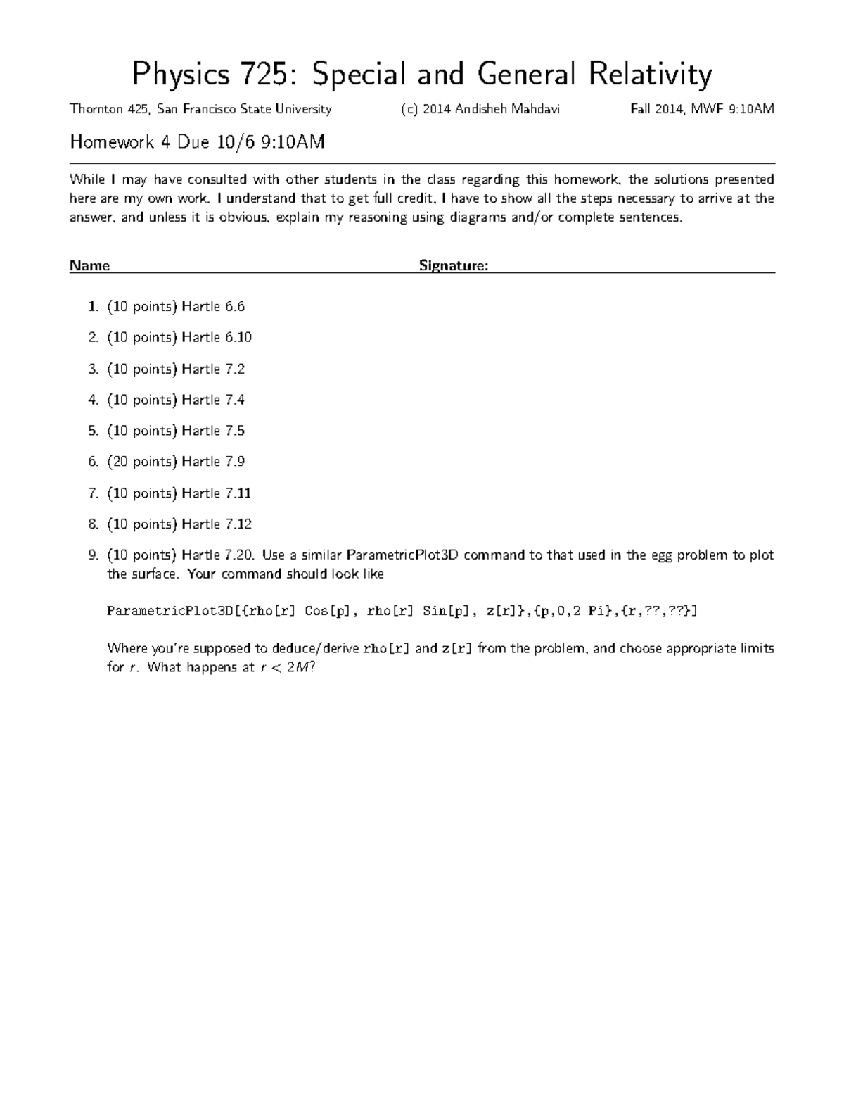 Hw4 - Homework assignment 4 - Physics 725: Special and General ...