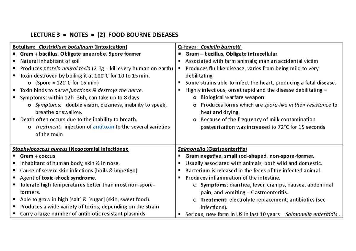 2019 microbiology notes = Notes 2 - LECTURE 3 = NOTES = (2) FOOD BOURNE ...