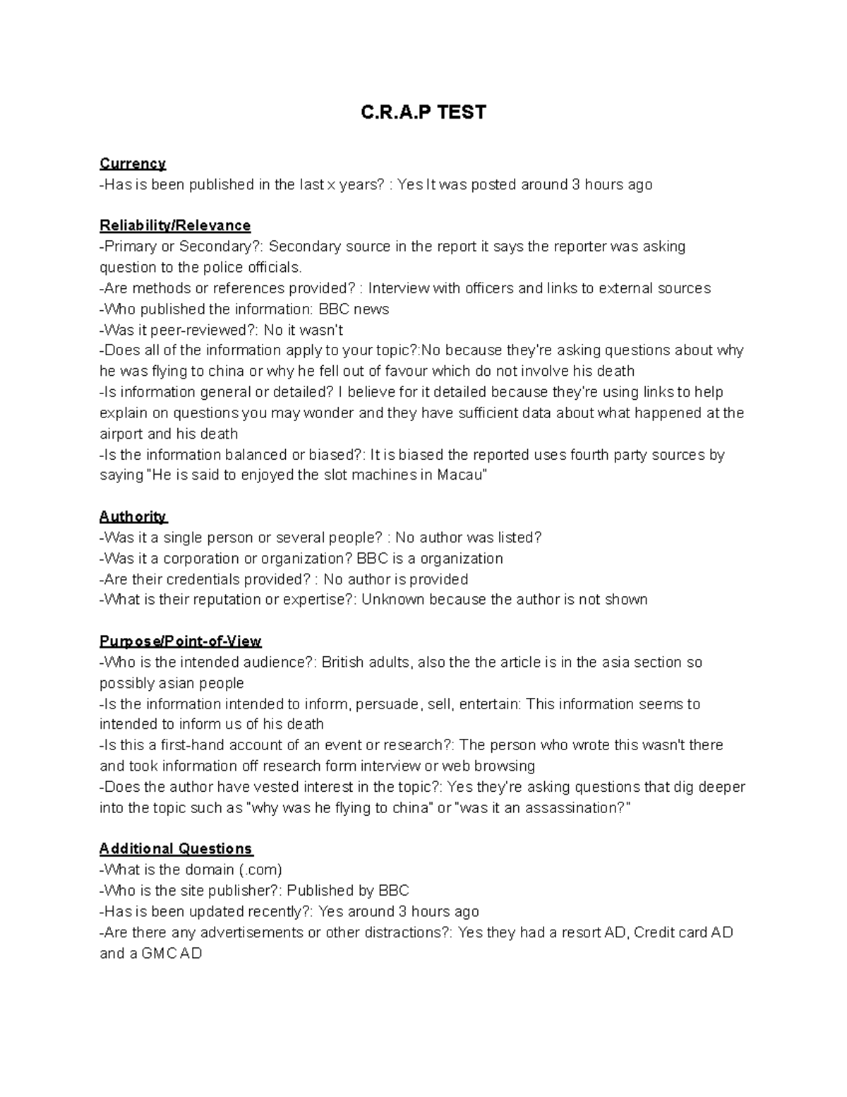 CRAP TEST - aaa - C.R TEST Currency -Has is been published in the last ...