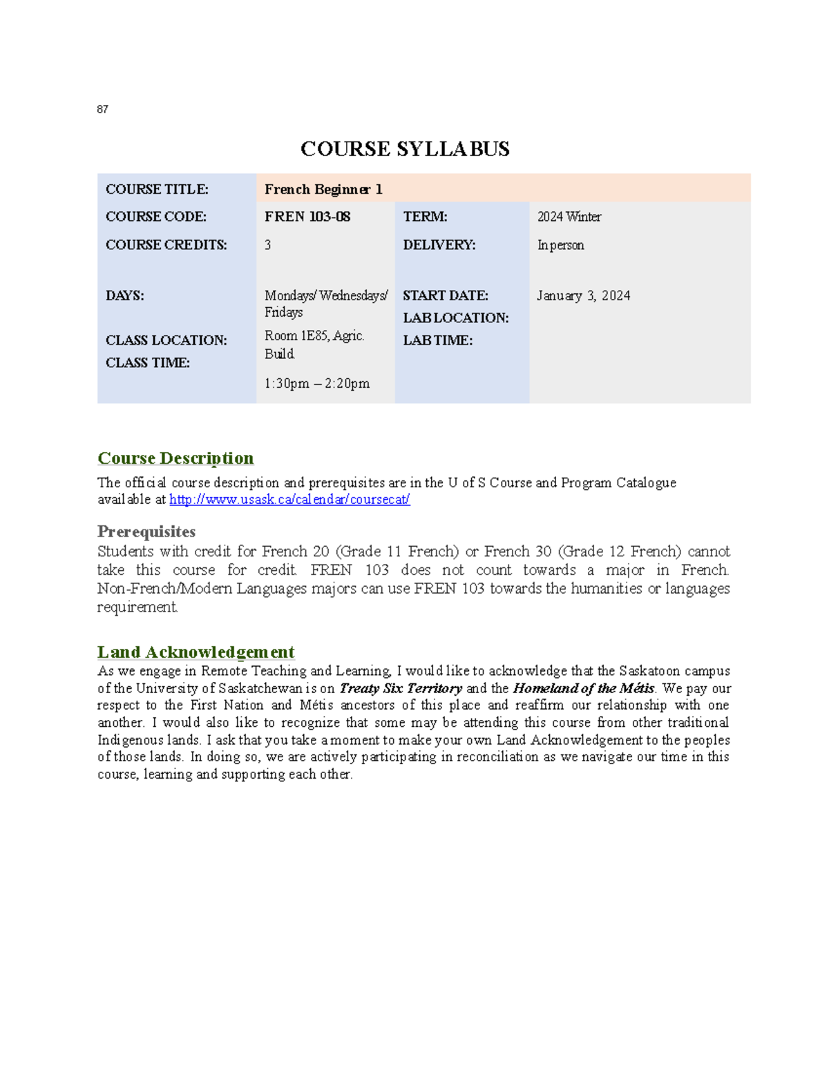 French outline - it is an important and helpful class that is easy as ...