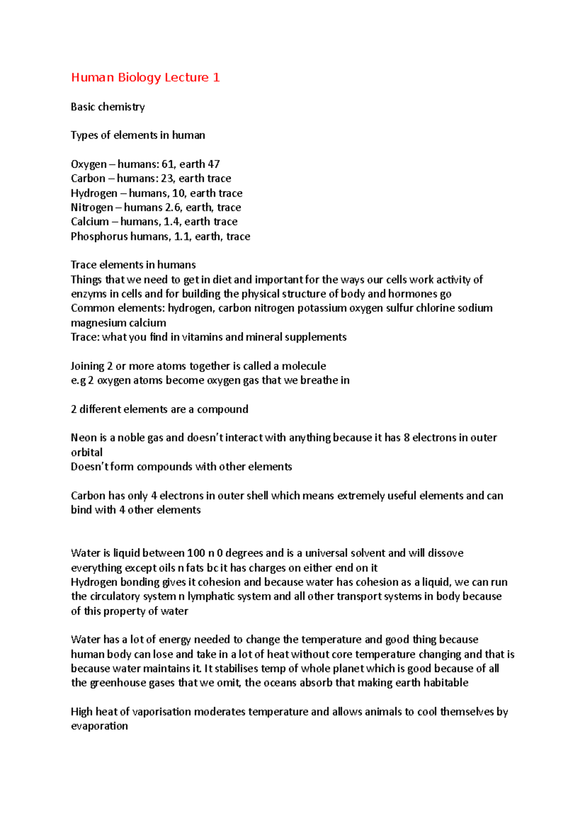 Human Biology week 1 lecture 2&3 - Human Biology Lecture 1 Basic ...