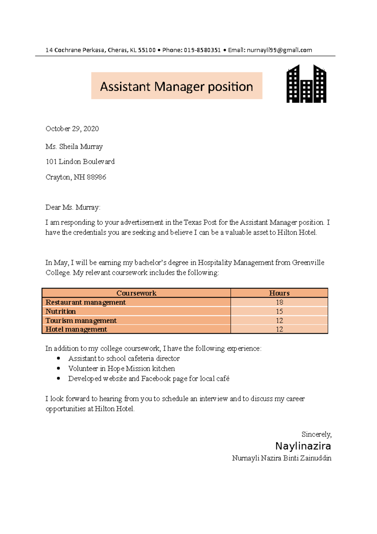 Asm business letter - Lecture notes 1 - 14 Cochrane Perkasa, Cheras, KL ...