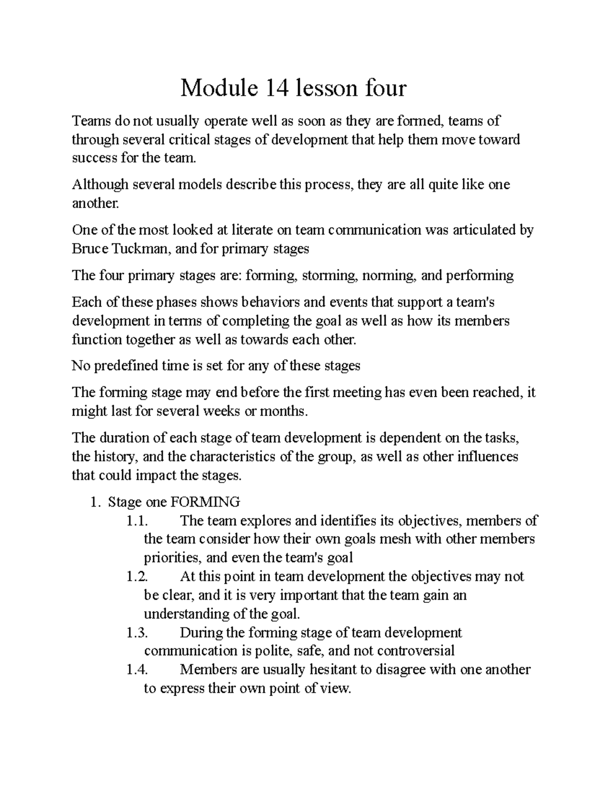 Module 14 lesson four - Module 14 lesson four Teams do not usually ...