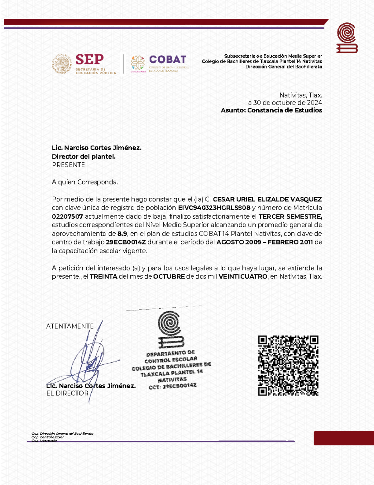 03 Constancia DE Estudios - Cesar Uriel Elizalde Vasquez ...