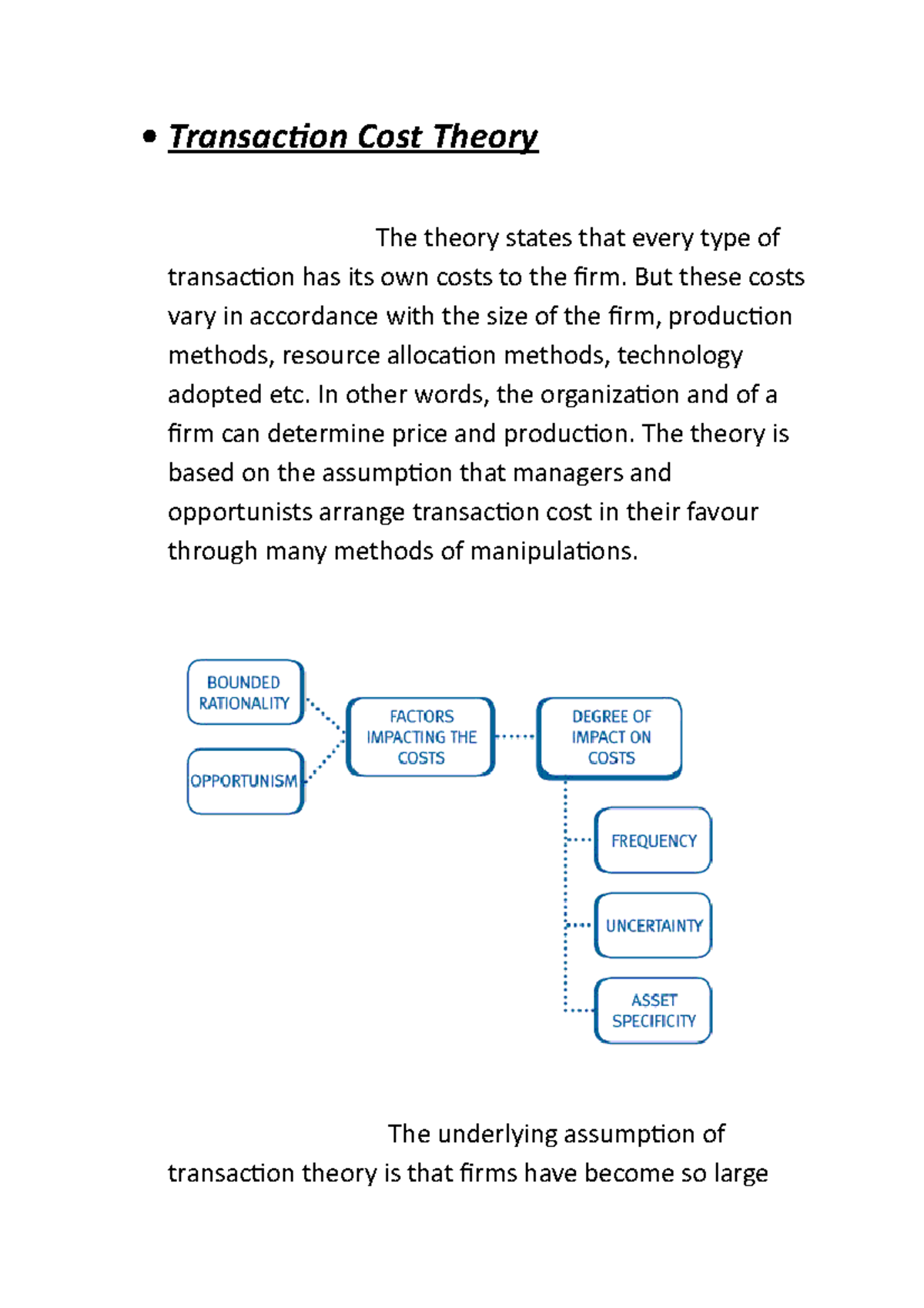 Thry4 - Stakeholder Theory of CG - • Transaction Cost Theory The theory ...