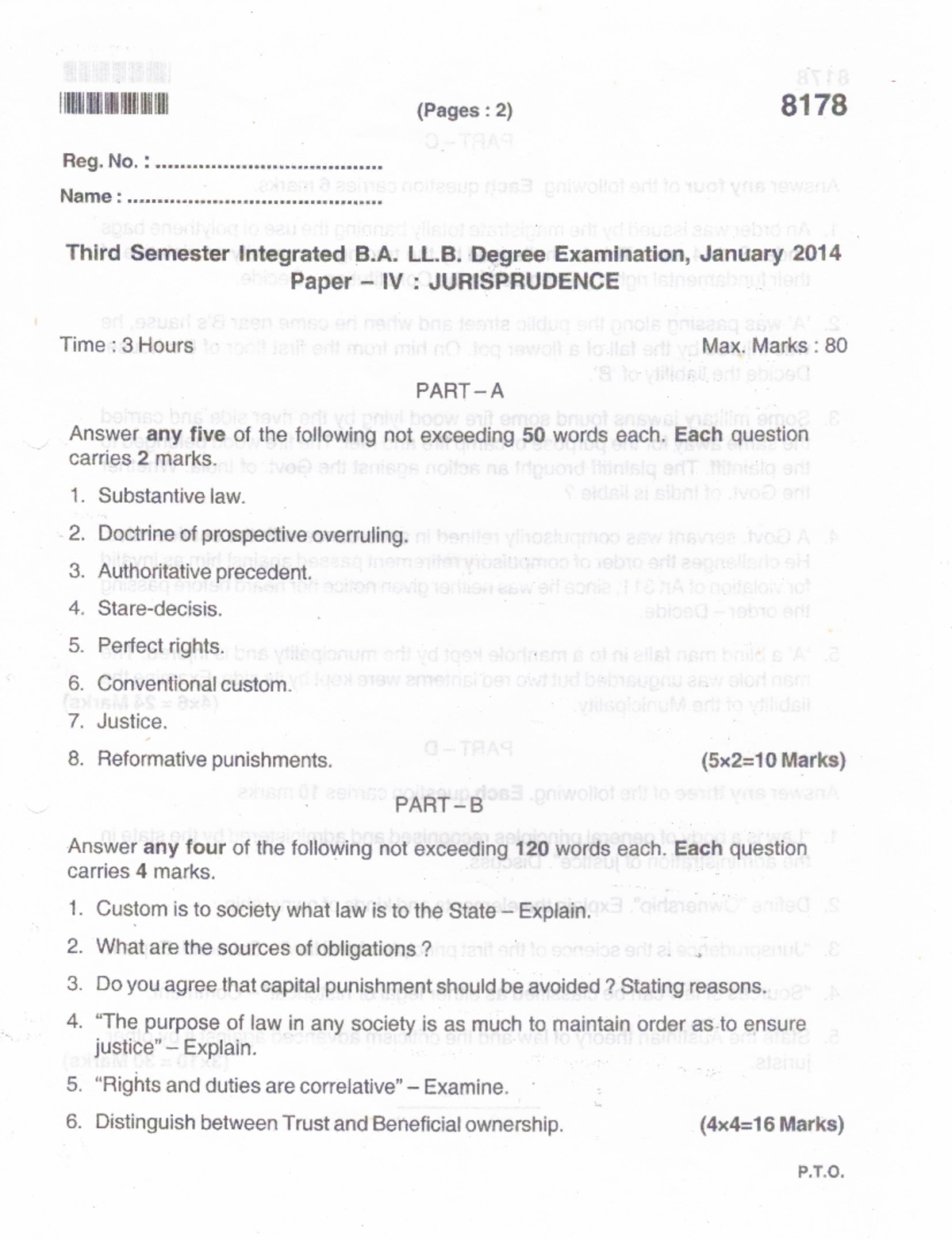 Juris BA Jan 2014 III Sem1 - Integrated llb - Studocu