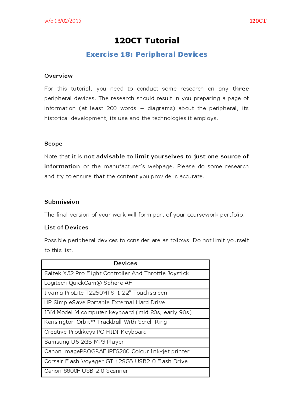 Exercise 18 Peripheral Devices - w/c 16/02/2015 120CT 120CT Tutorial ...