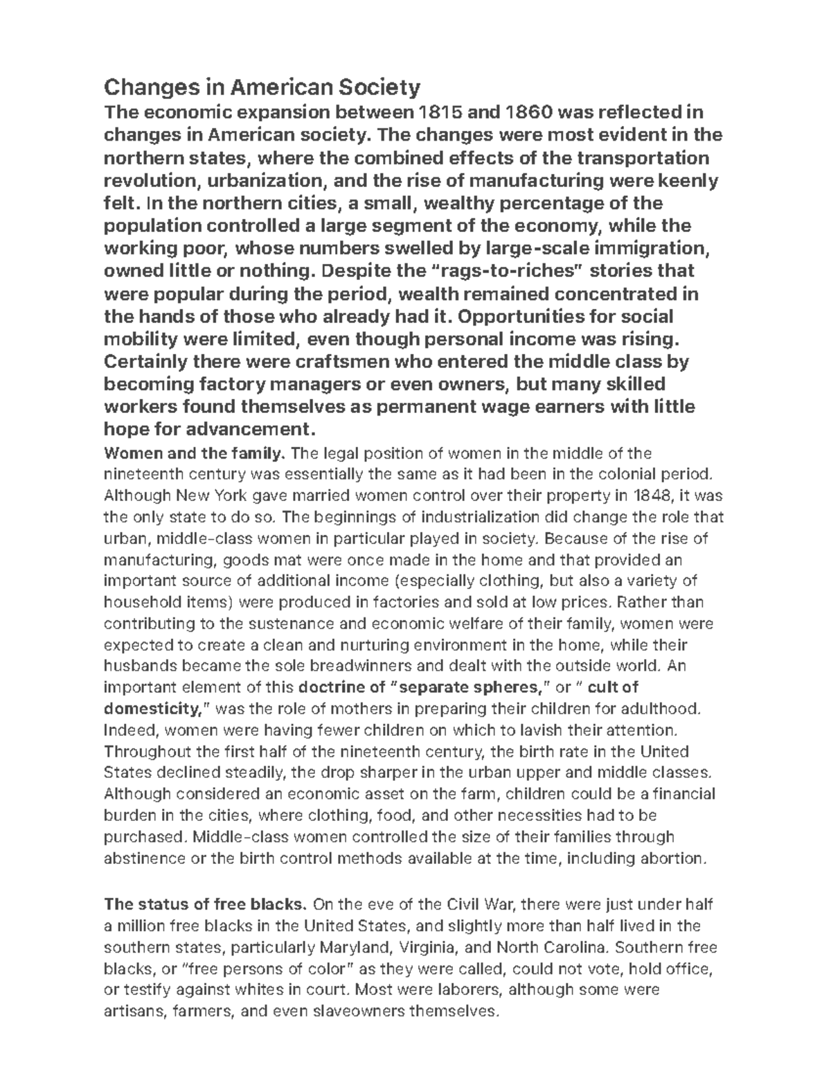 Changes in American Society - The changes were most evident in the ...